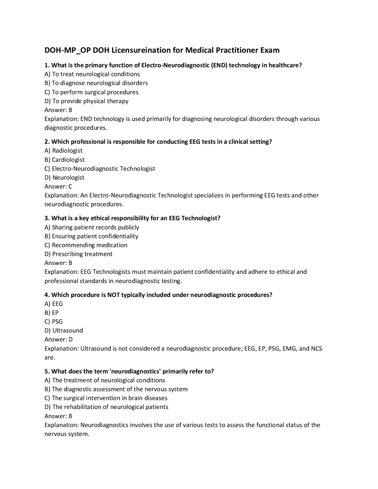 DOH-MP_OP DOH Licensureination for Medical Practitioner Exam | Exams Technology | Docsity