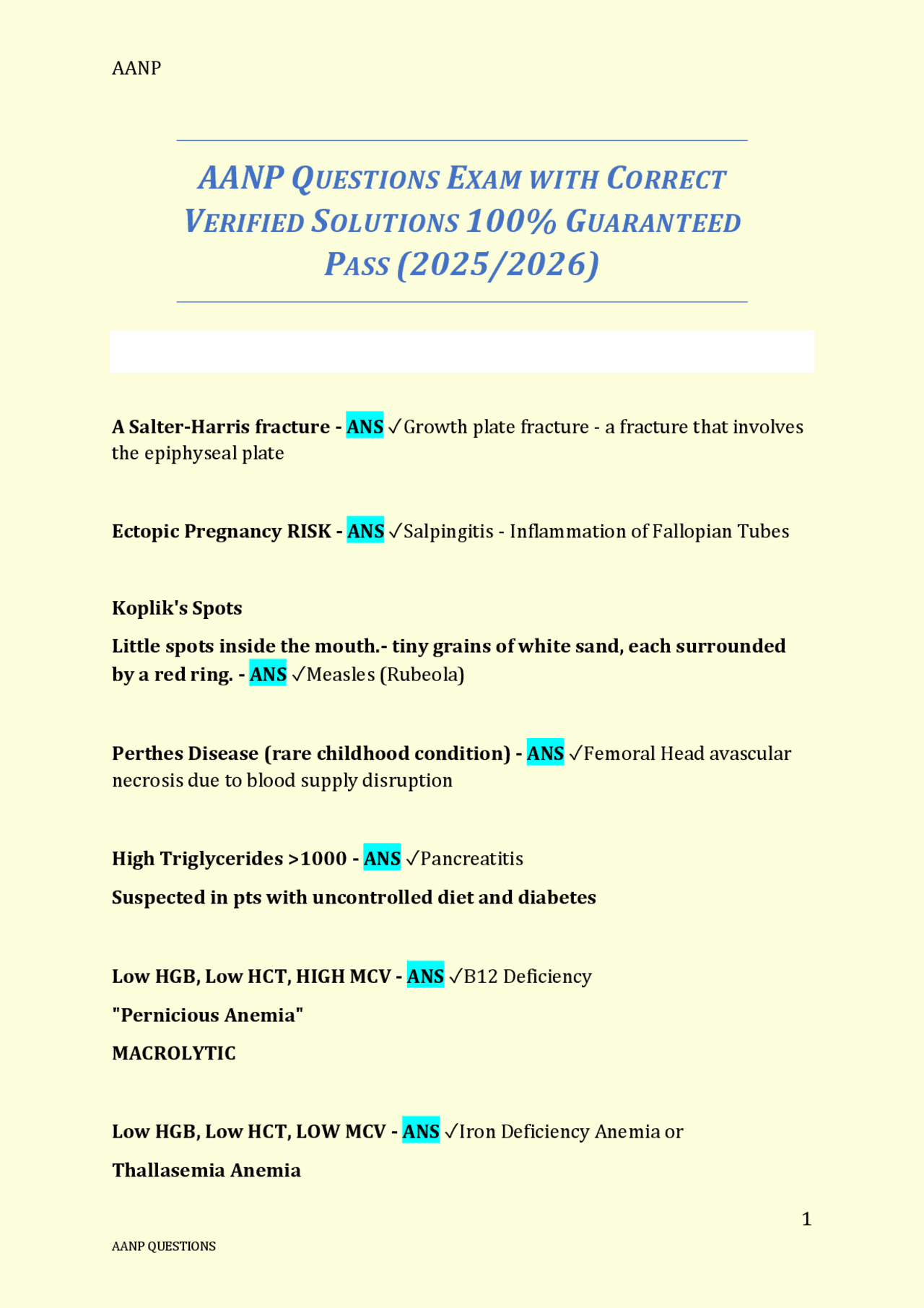 AANP QUESTIONS EXAM WITH CORRECT VERIFIED SOLUTIONS 100% GUARANTEED ...