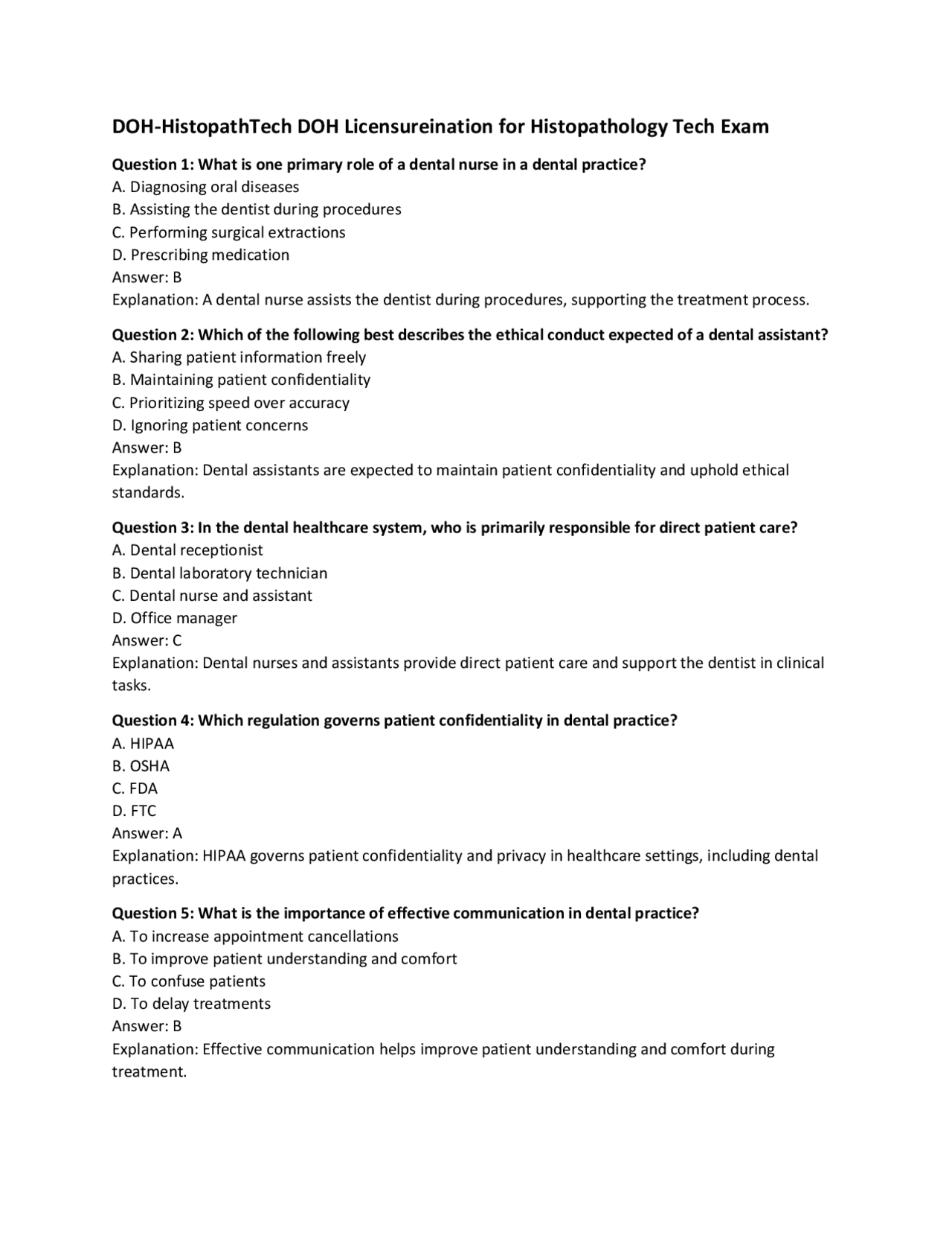 DOH-HistopathTech DOH Licensureination for Histopathology Tech Exam | Exams Technology | Docsity