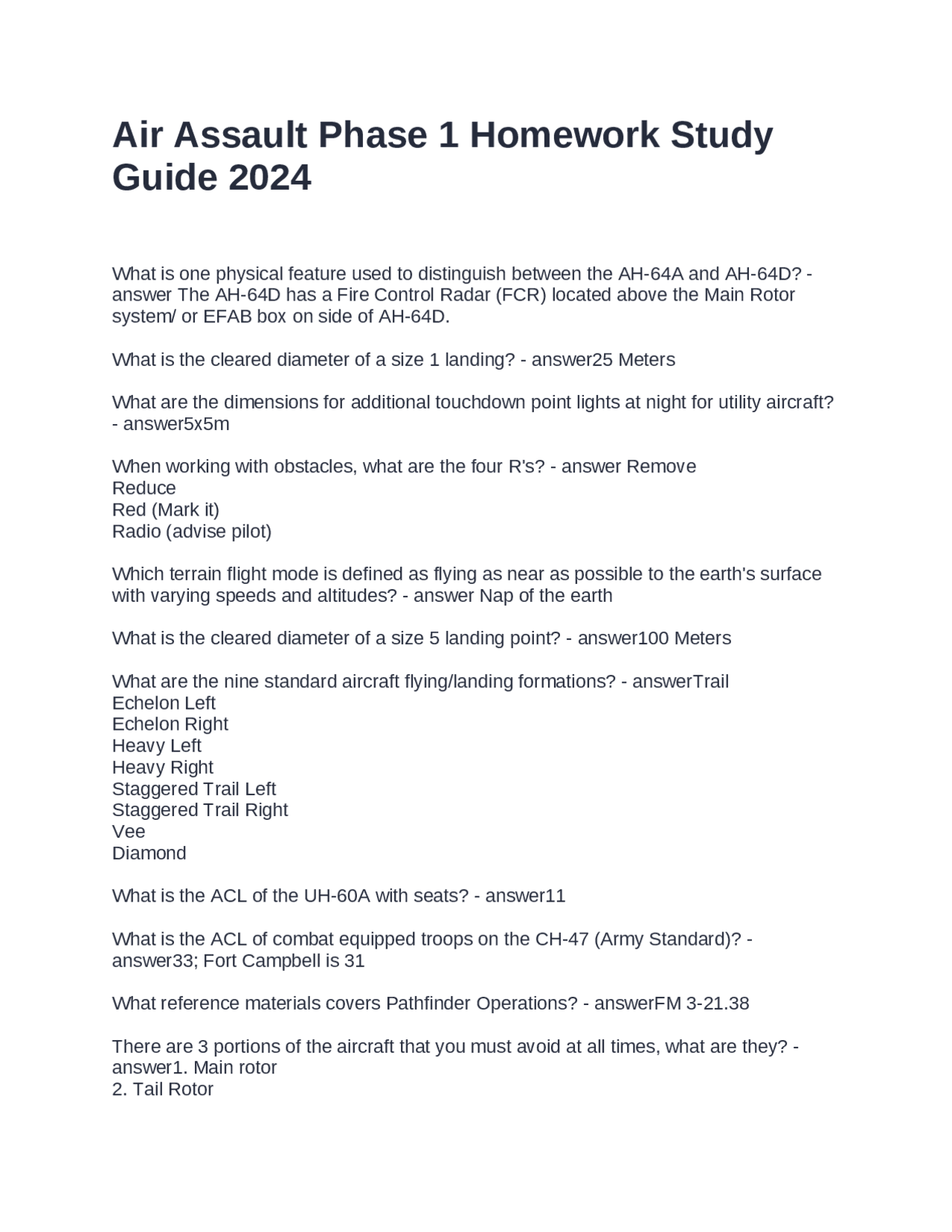 Air Assault Phase 1 Homework Study Guide 2024-2025 Questions and ...