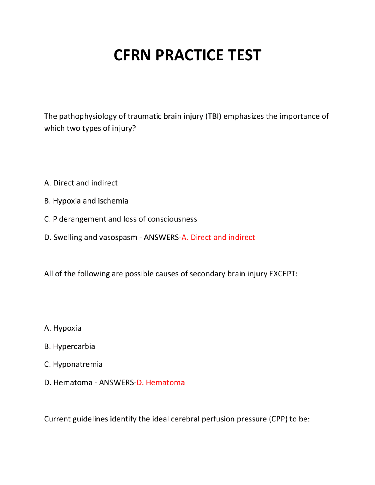 CFRN PRACTICE TEST QUESTIONS AND ANSWERS 2025 | Exams Pathophysiology ...