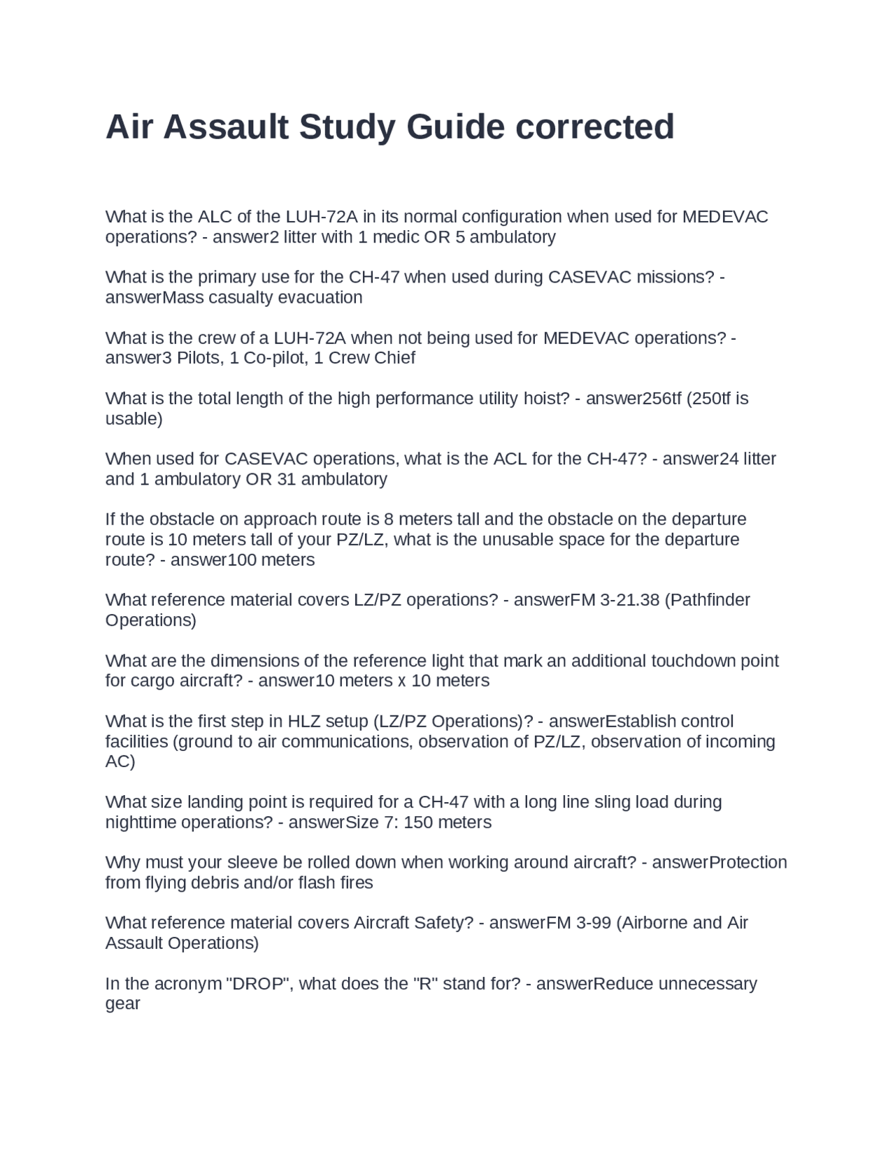 Air Assault Study Guide corrected Questions with Solutions | Exams ...