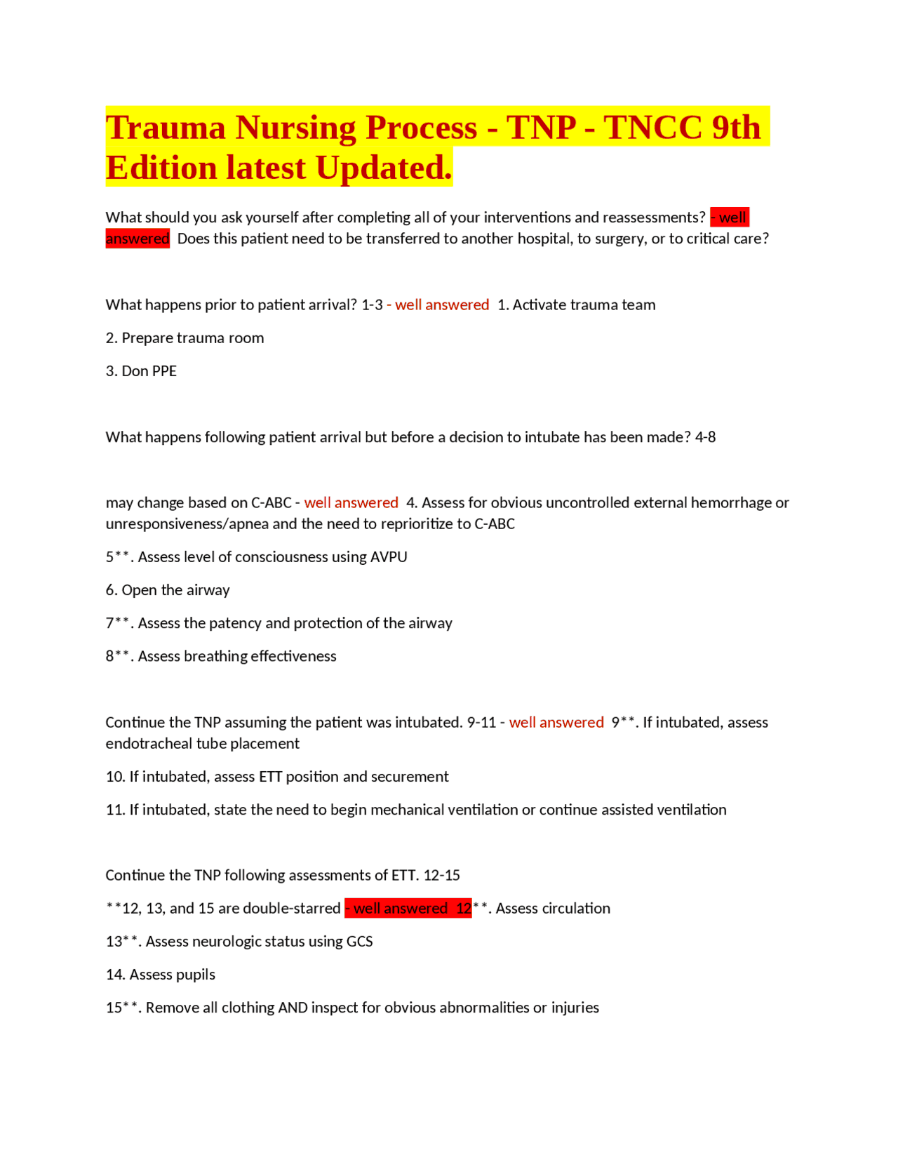 Trauma Nursing Process (TNP) & TNCC 9th Edition: Trauma Patient Care ...