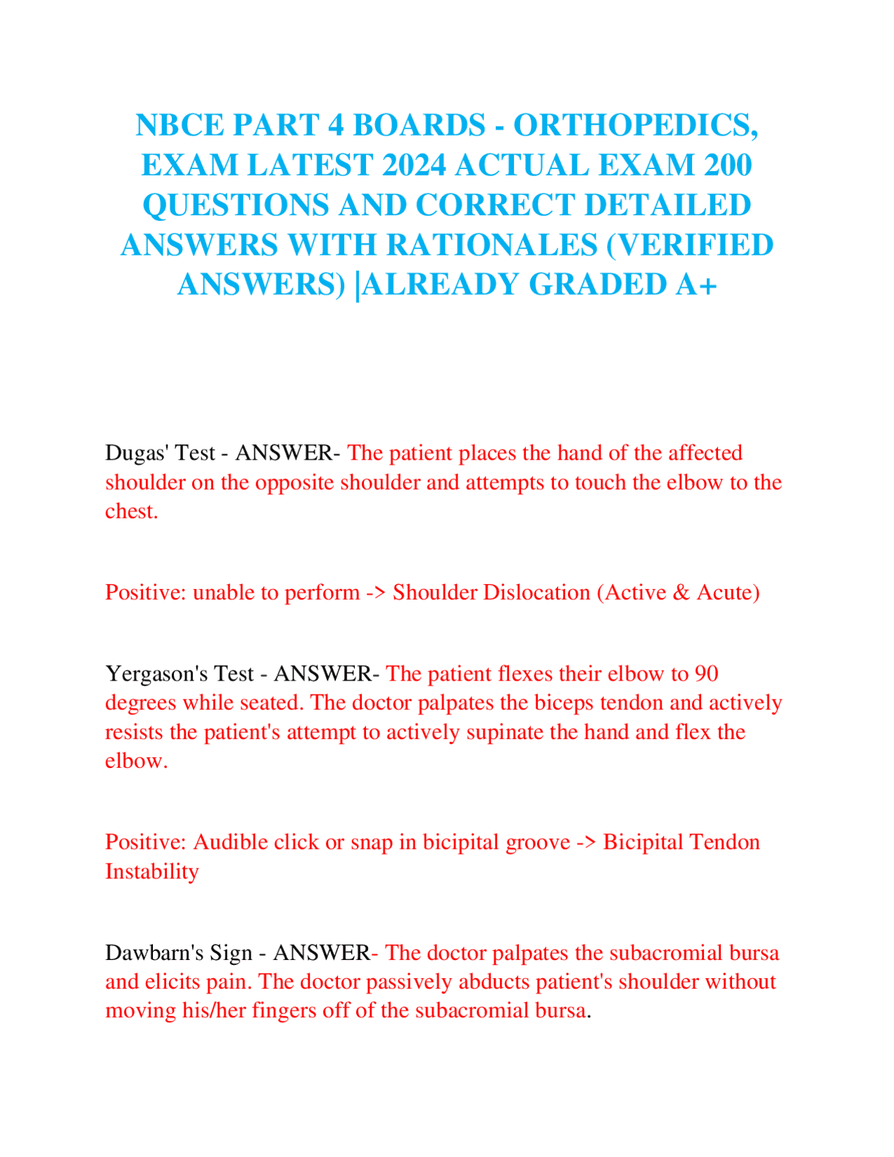 NBCE PART 4 BOARDS - ORTHOPEDICS, EXAM LATEST 2024 ACTUAL EXAM 200 ...