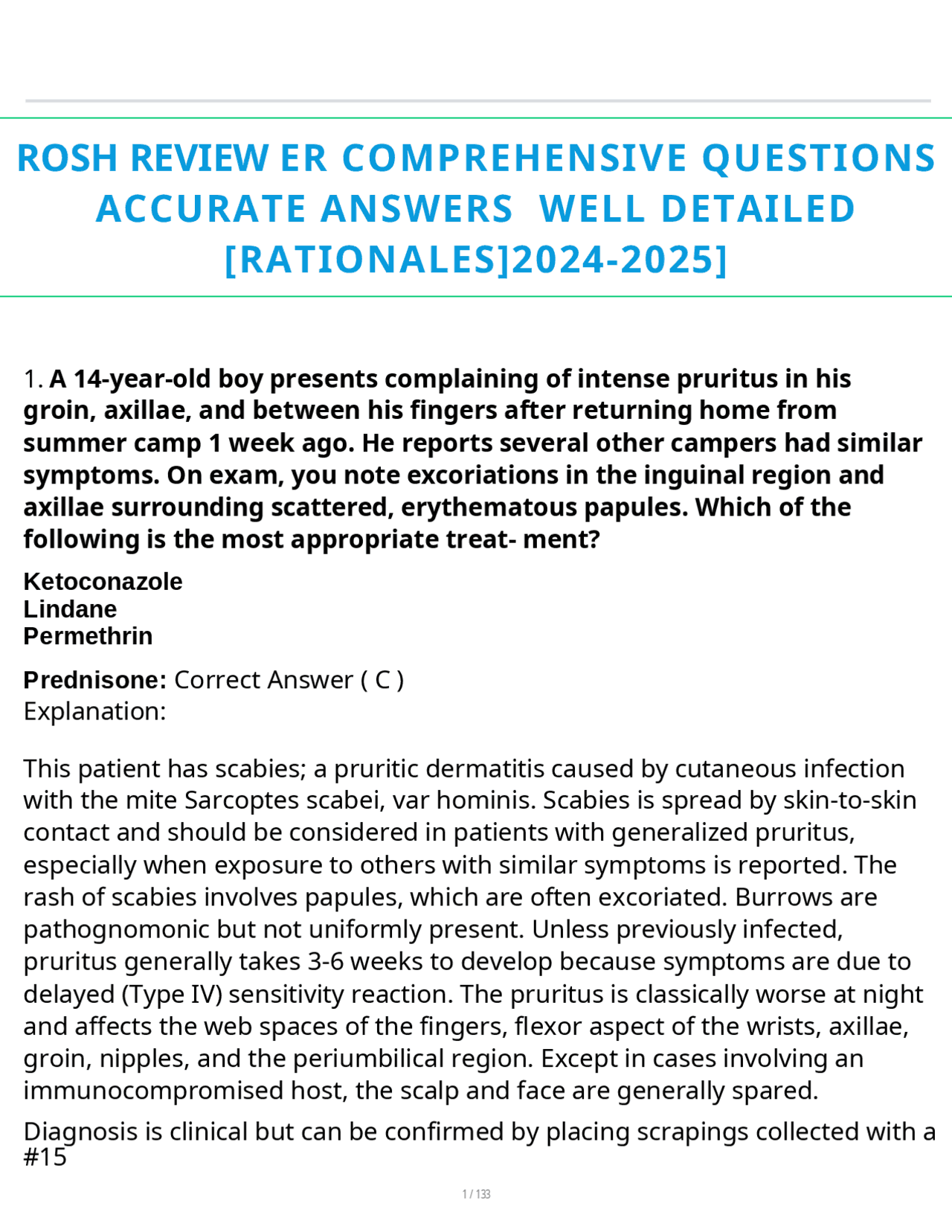 ROSH REVIEW ER COMPREHENSIVE QUESTIONS ACCURATE ANSWERS WELL DETAILED ...