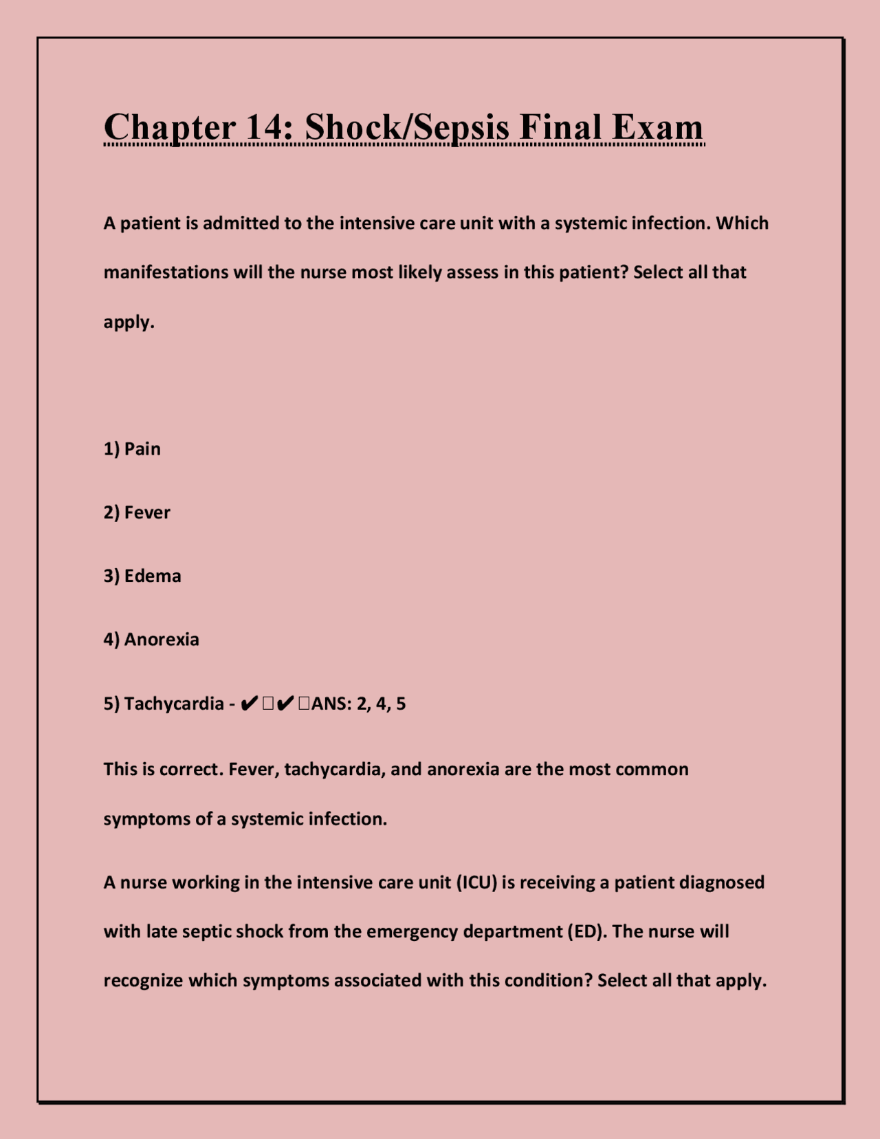 Chapter 14: Shock/Sepsis Confidence to Conquer: Final Exam Questions ...