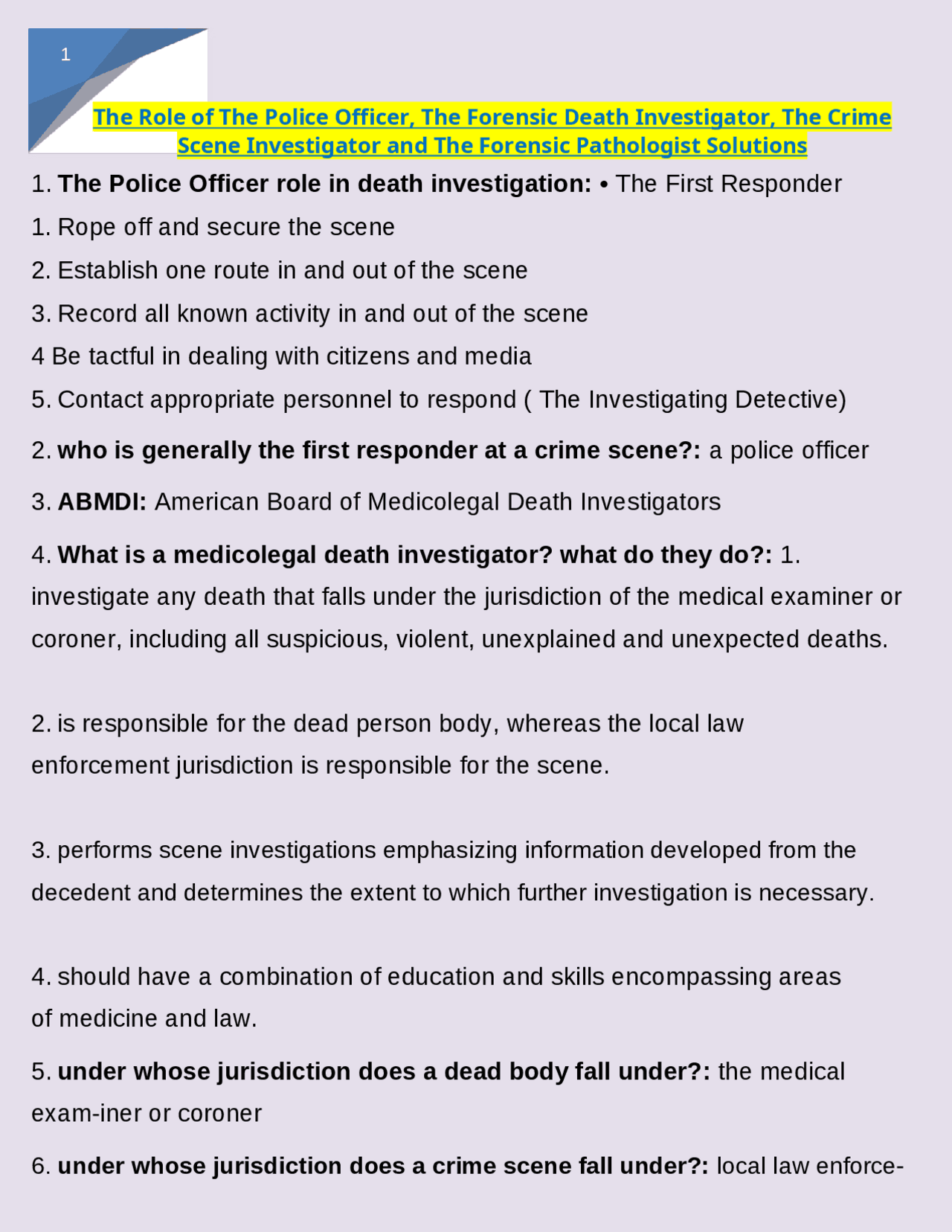 Professionals in Death Investigation: A Guide to Medicolegal ...