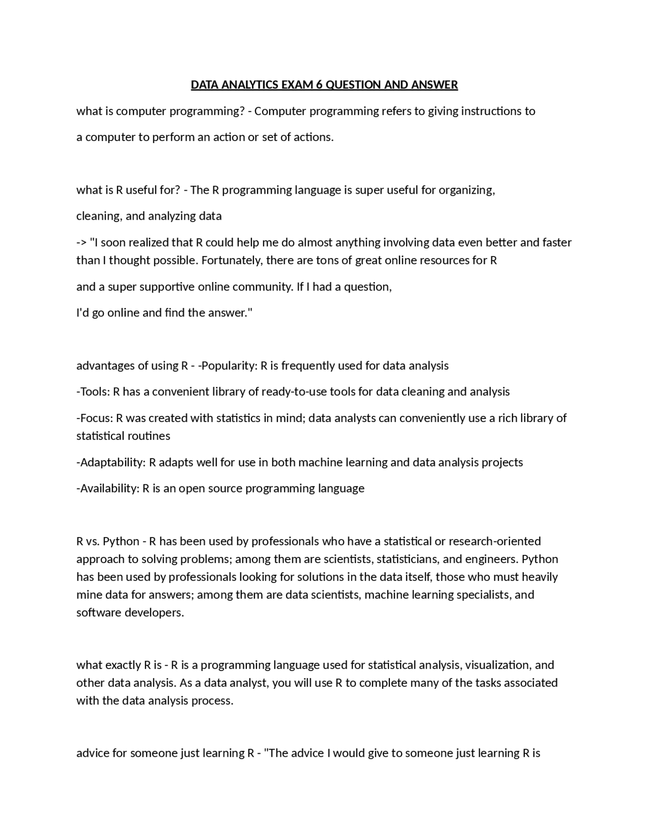 DATA ANALYTICS EXAM 6 QUESTION AND ANSWER | Exams Advanced Education ...