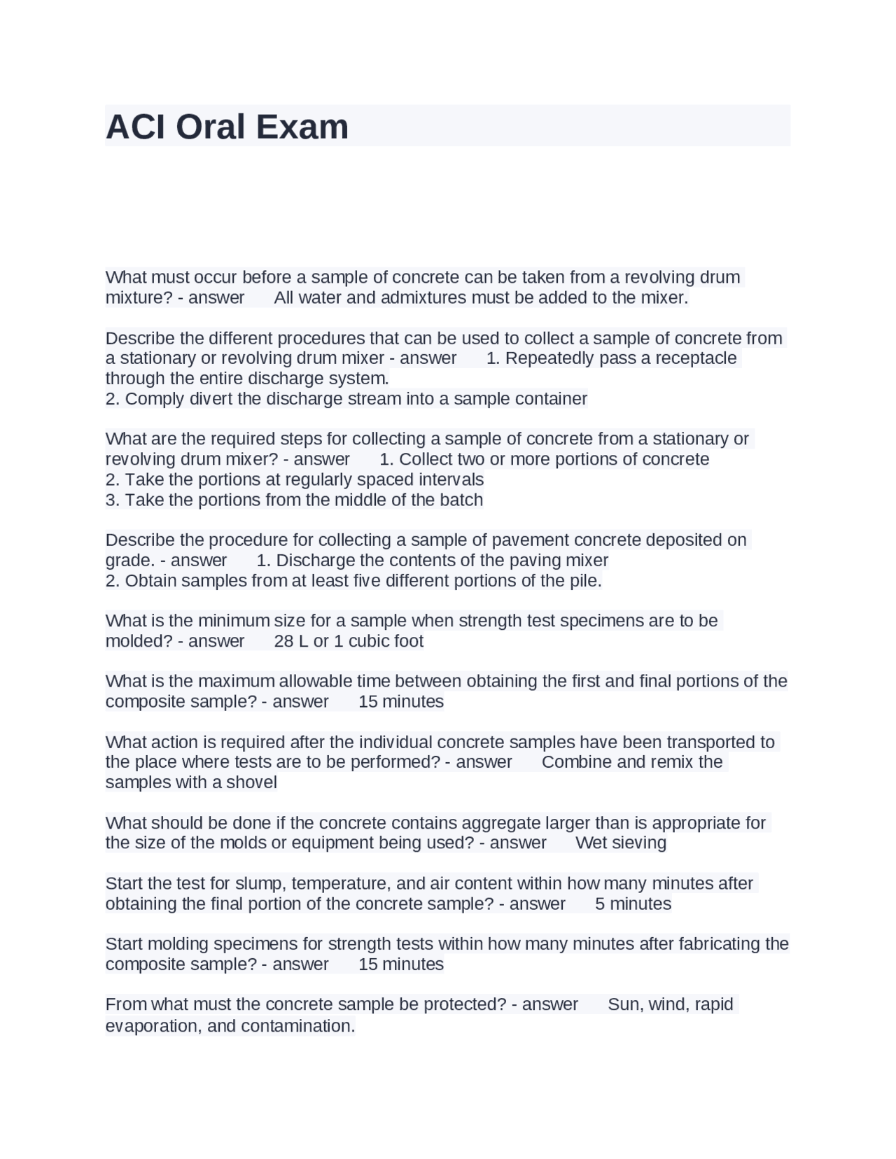 ACI Oral Exam Questions with Correct Answers | Exams Advanced Education ...