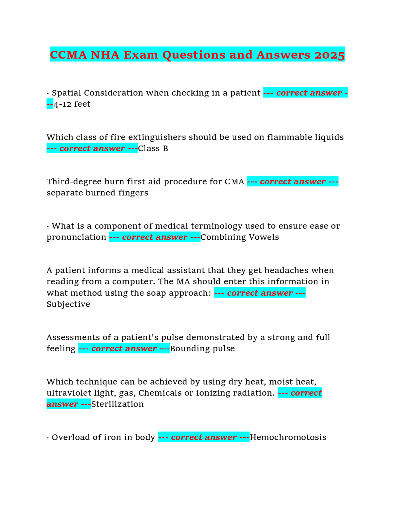 CCMA NHA Exam Questions and Answers 2025: A Comprehensive Guide for ...