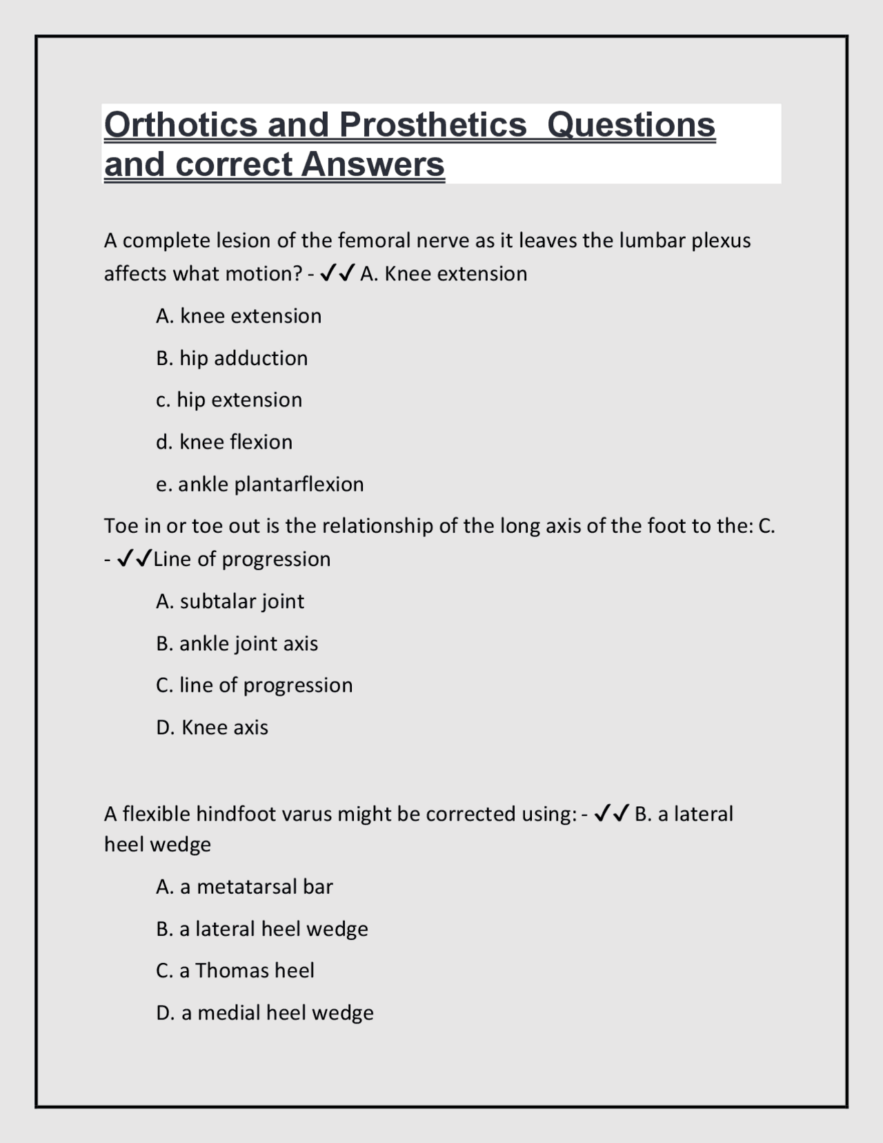 Orthotics and Prosthetics Questions and correct Answers |2025 exam ...