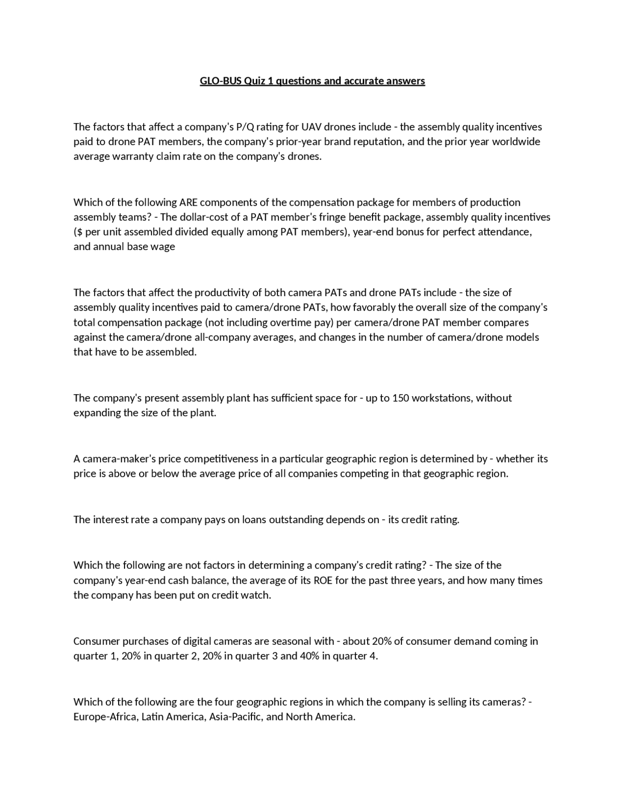 GLO-BUS Quiz 1: Questions and Answers for UAV Drones and Digital ...