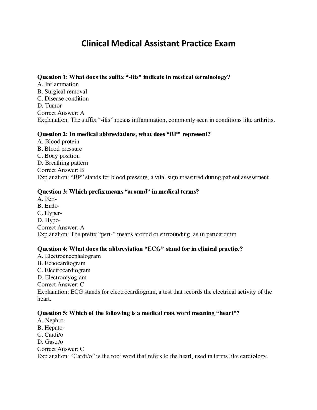 Clinical Medical Assistant Exam | Exams Technology | Docsity