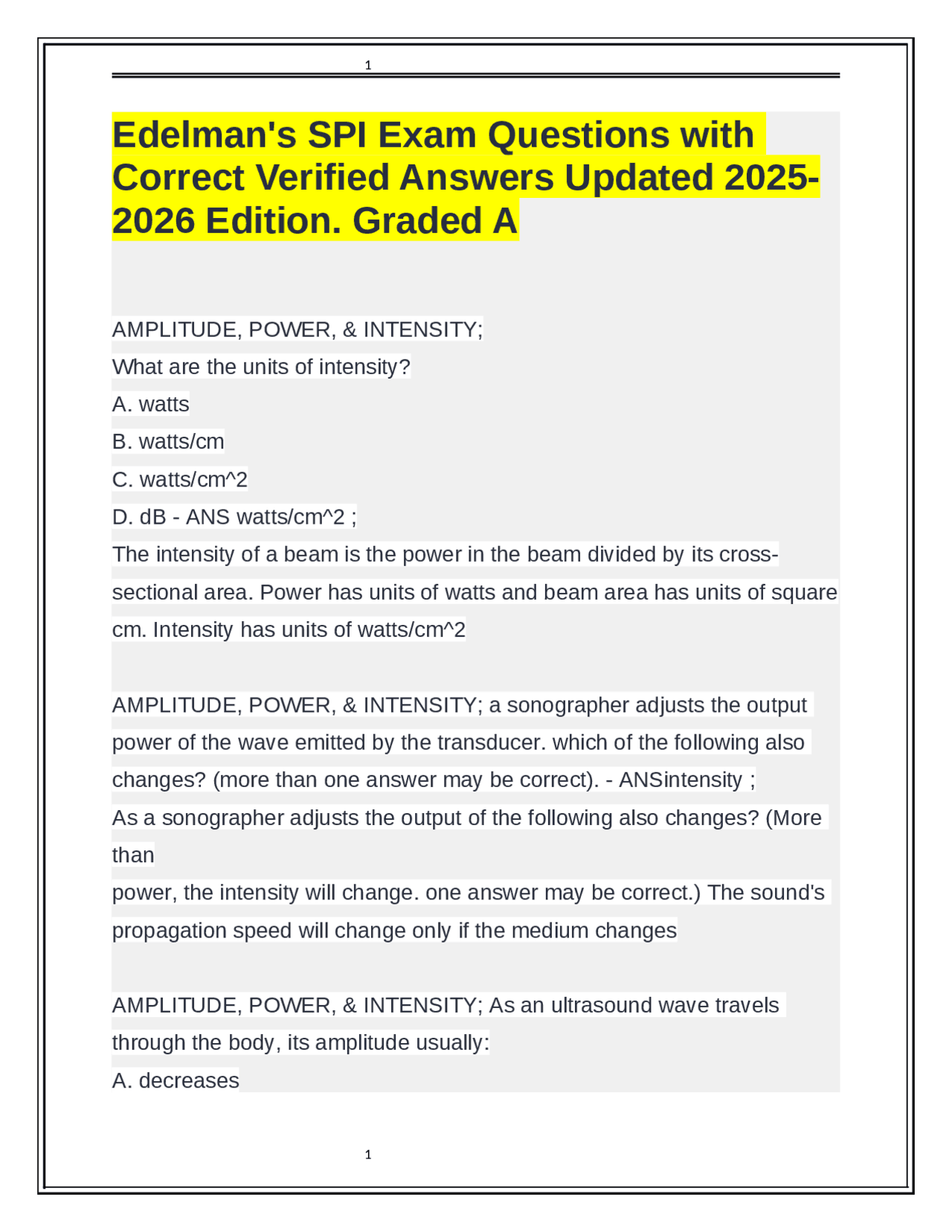 Edelman's SPI Exam Questions with Correct Verified Answers Updated 2025 ...