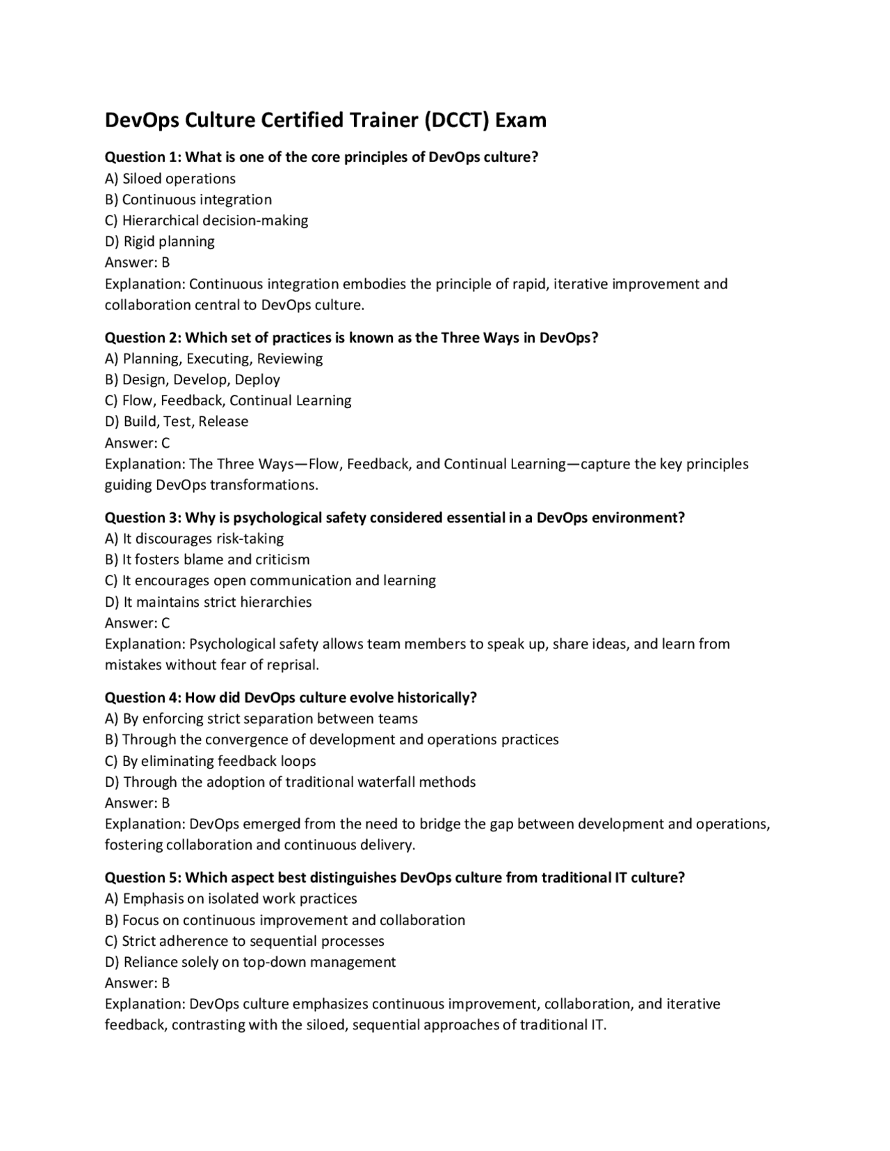 DevOps Culture Certified Trainer (DCCT) Exam | Exams Technology | Docsity