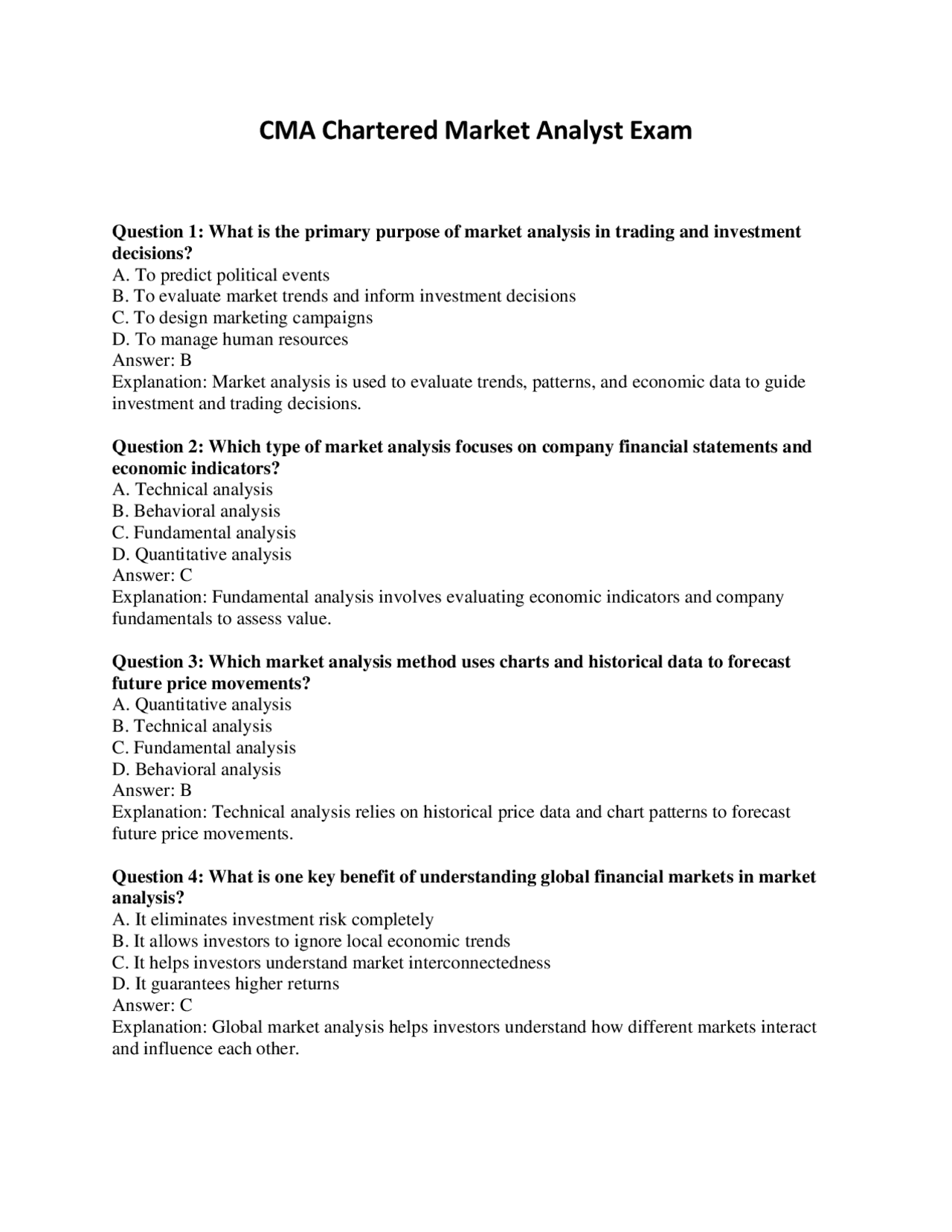 CMA Chartered Market Analyst Exam | Exams Technology | Docsity