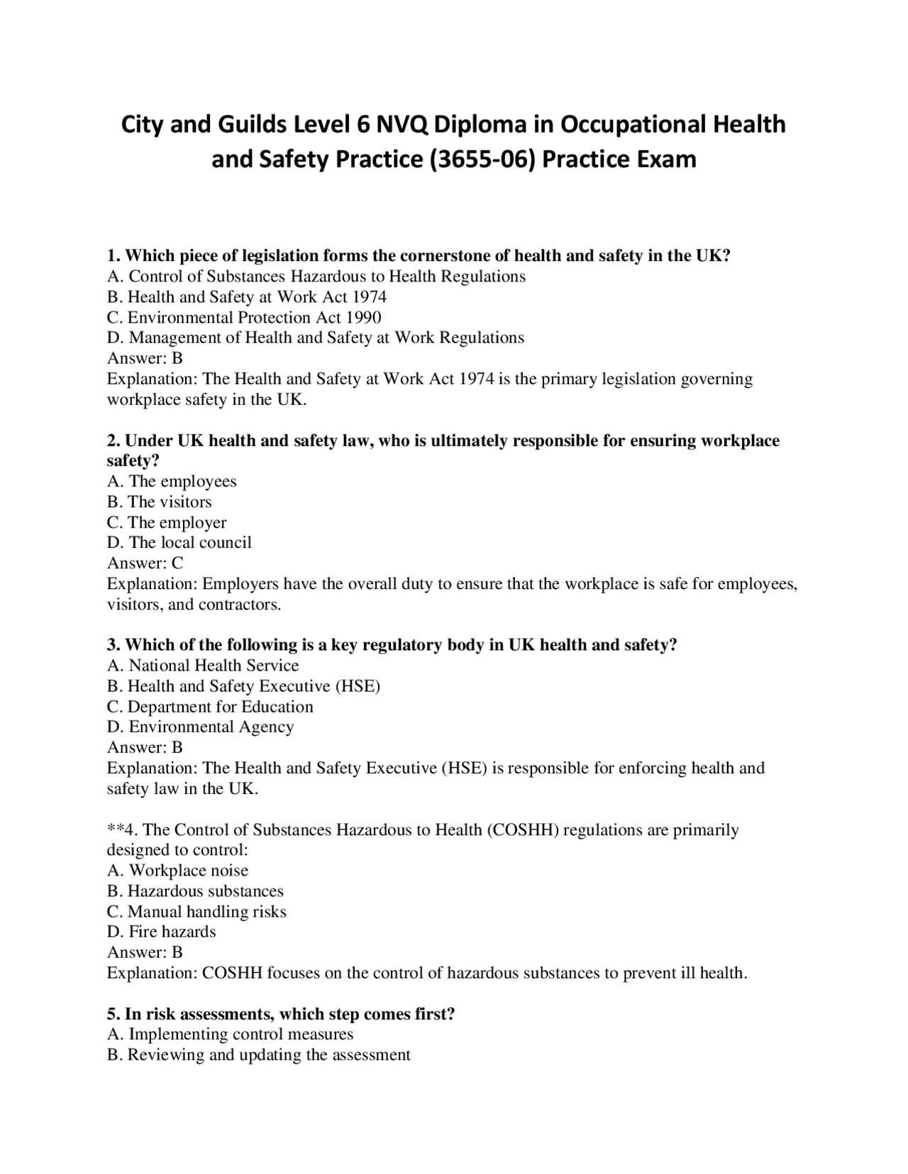 City and Guilds Level 6 NVQ Diploma in Occupational Health and Safety ...