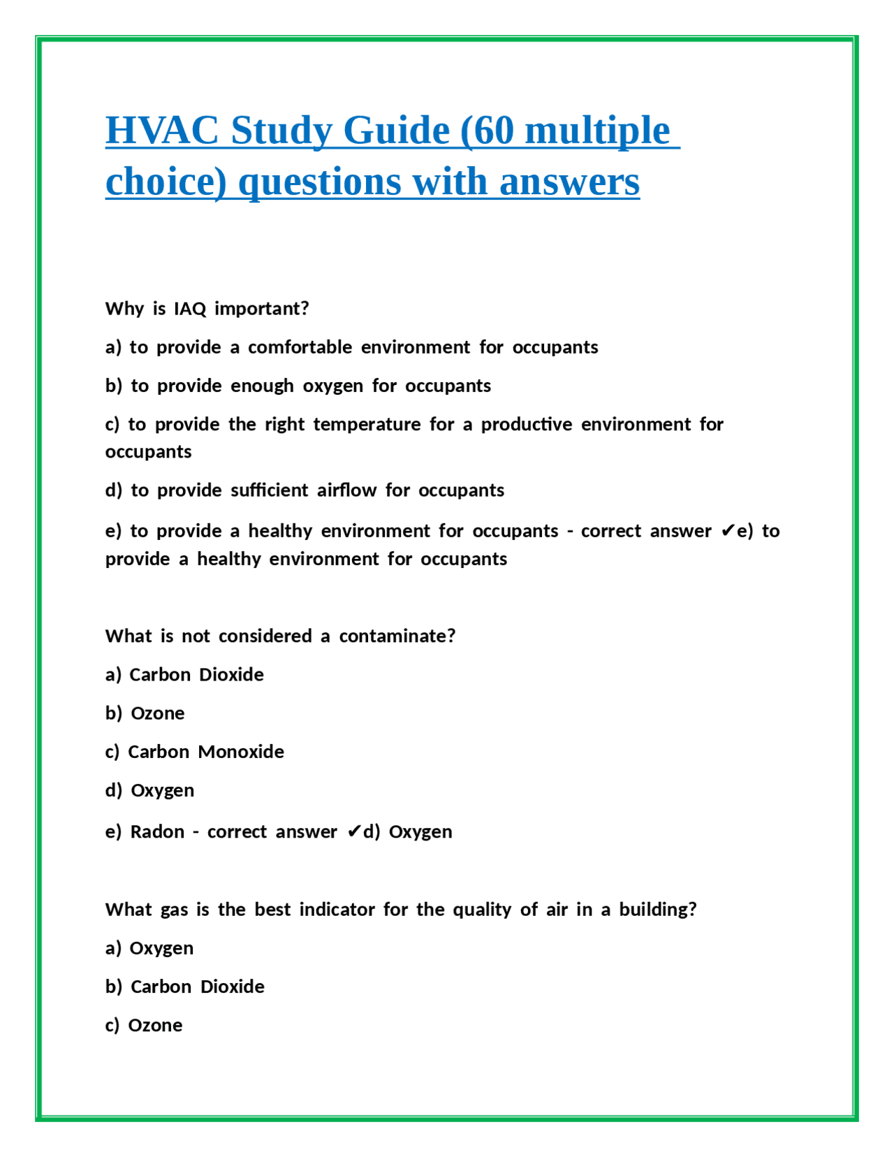 HVAC Study Guide: Multiple Choice Questions and Answers | Exams Nursing ...