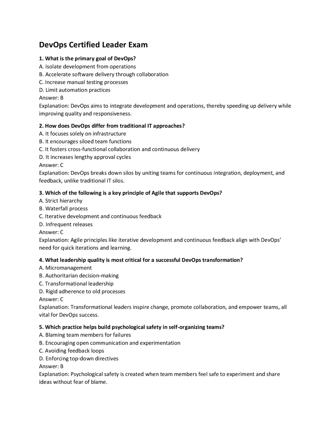 DevOps Certified Leader Exam | Exams Technology | Docsity