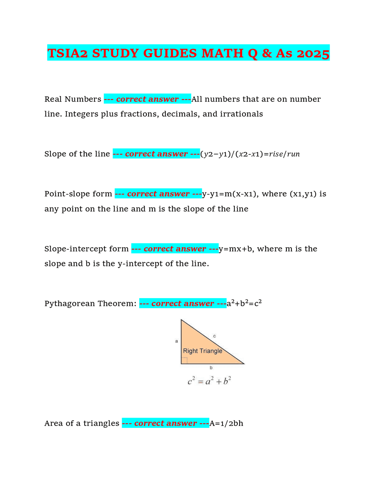 TSIA2 Study Guide: Math Q&A for 2025 | Exams Mathematics | Docsity