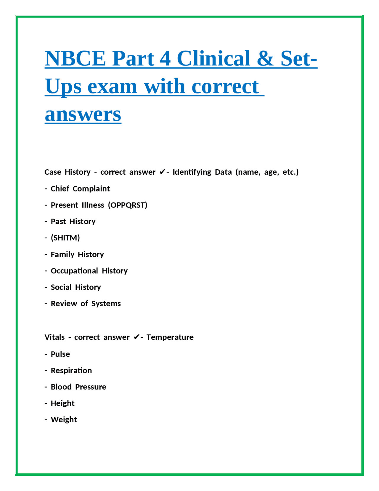 NBCE Part 4 Clinical & Set-Ups exam with correct answers | Exams ...