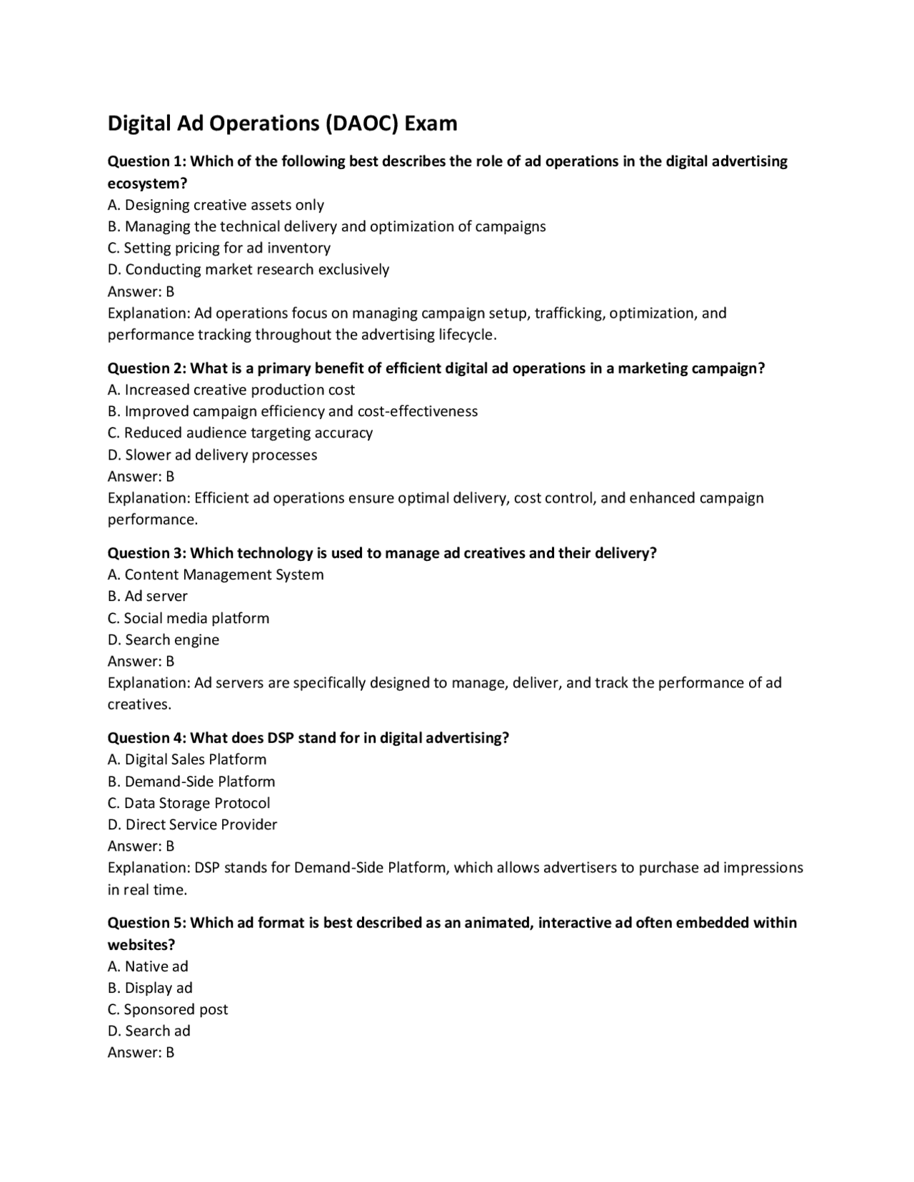 Digital Ad Operations (DAOC) Exam | Exams Technology | Docsity