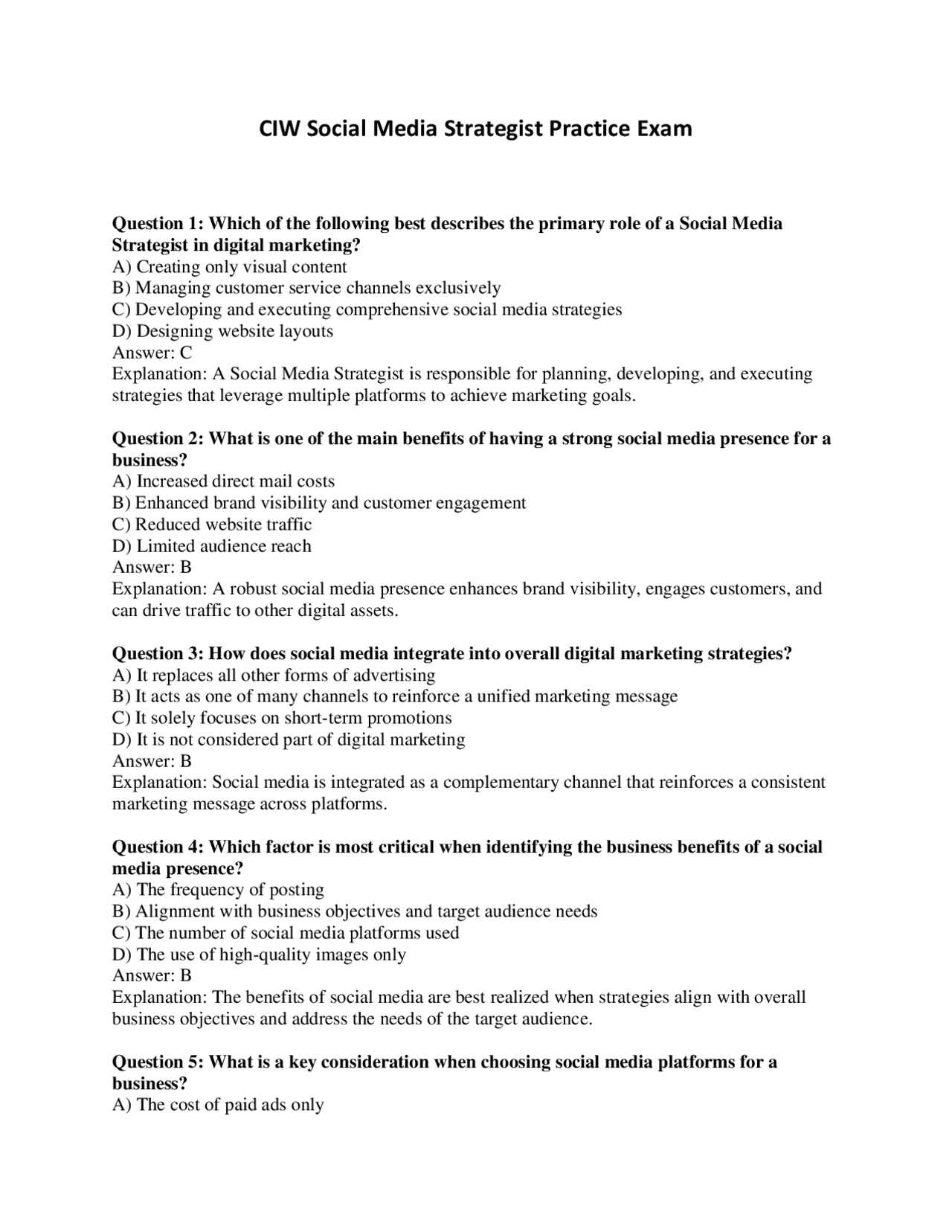 CIW Social Media Strategist Exam | Exams Technology | Docsity