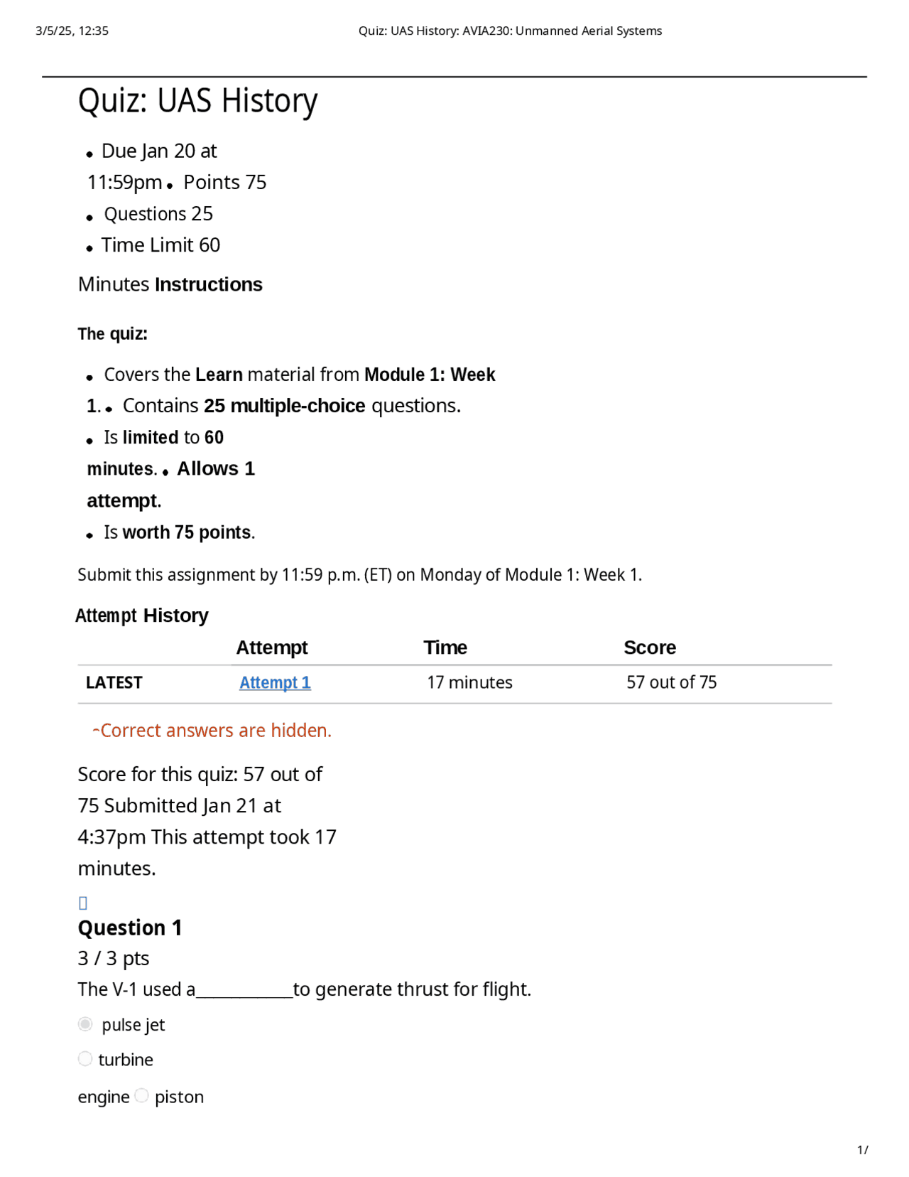 AVIA 230 Quiz: UAS History SPRING 2025 Liberty university | Quizzes ...