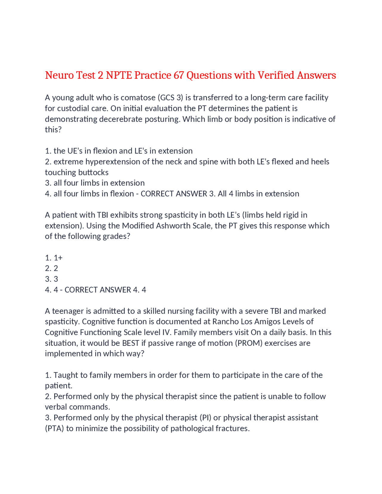 Neuro Test 2 NPTE Practice 67 Questions with Verified Answers,100% ...