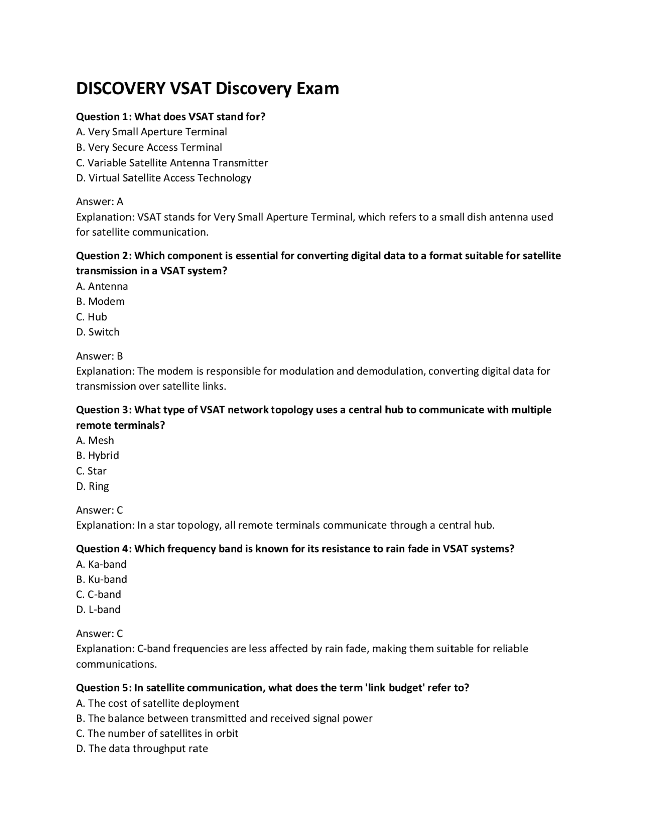 DISCOVERY VSAT Discovery Exam | Exams Technology | Docsity