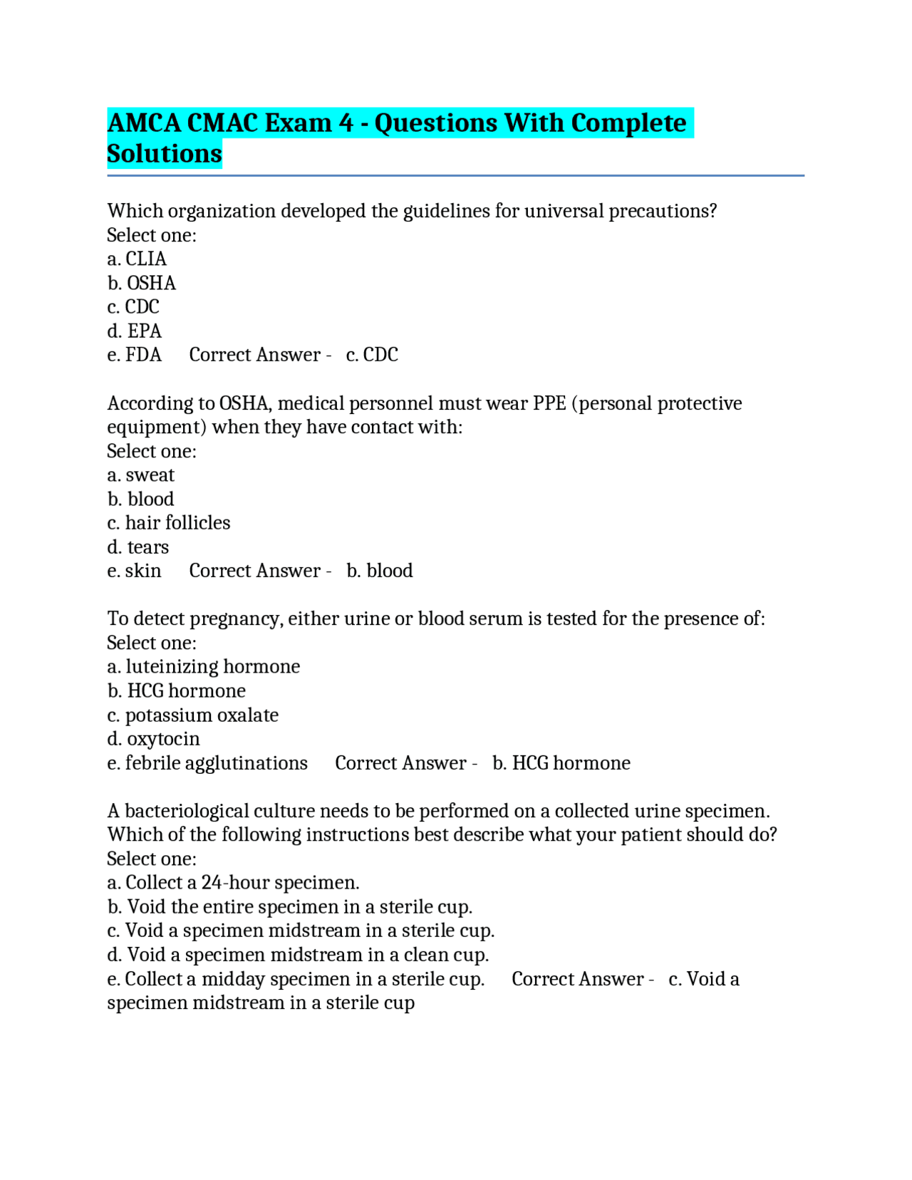 AMCA CMAC Exam 4 - Questions With Complete Solutions | Exams Nursing ...