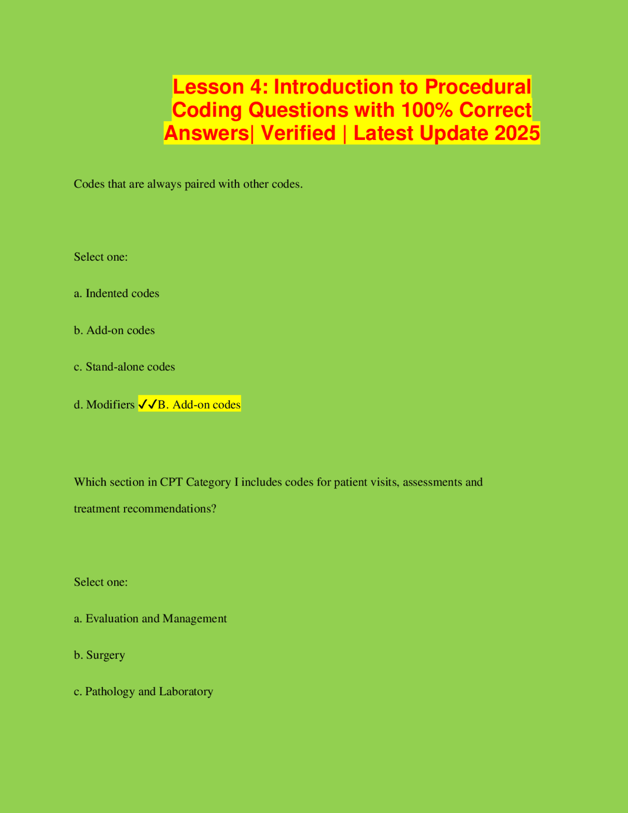 Lesson 4: Introduction to Procedural Coding Questions with 100% Correct Answers| Verifie | Exams ...