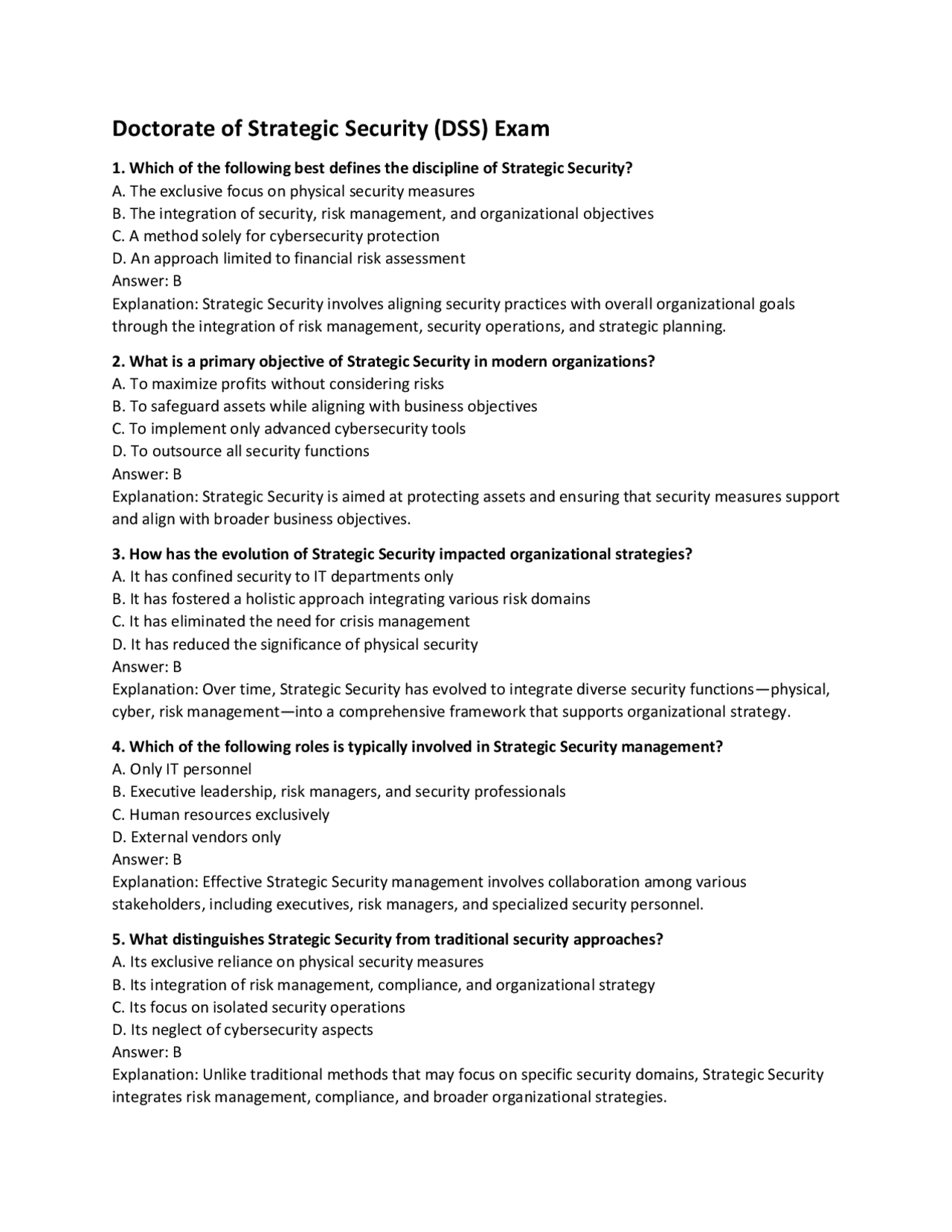 Doctorate of Strategic Security (DSS) Exam | Exams Technology | Docsity