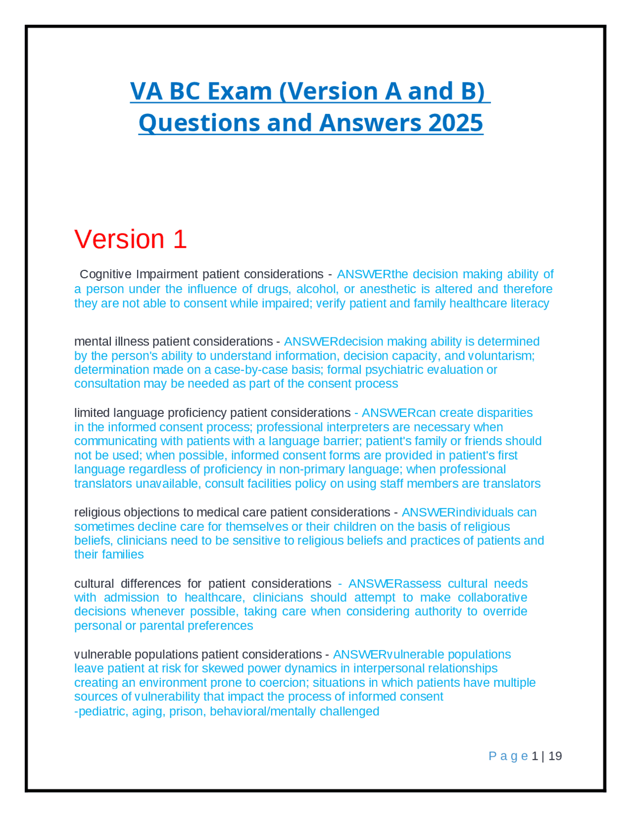 VA BC Exam: Informed Consent & Central Line Placement | Exams Nursing ...