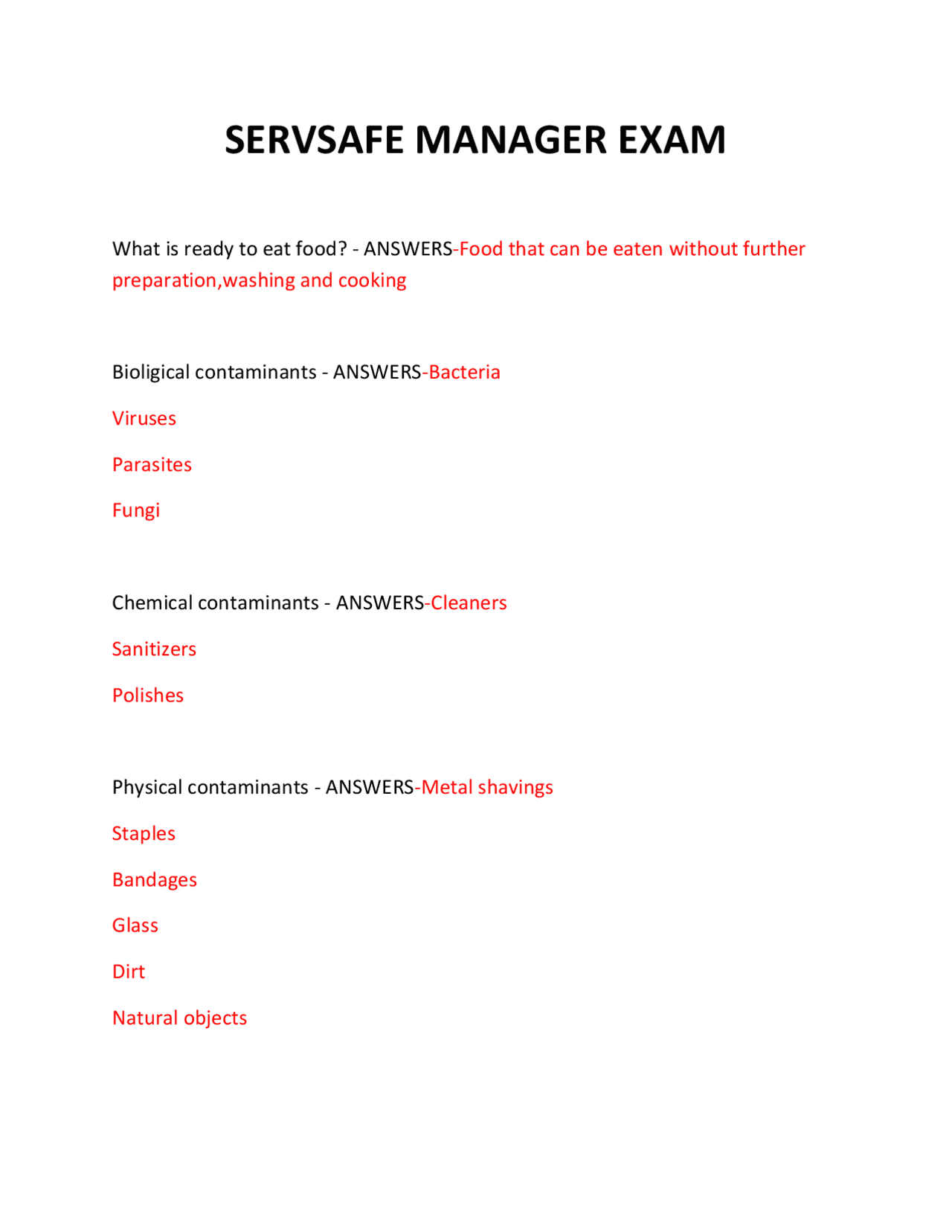 SERVSAFE MANAGER EXAM QUESTIONS AND ANSWERS 2025 | Exams Food Science ...