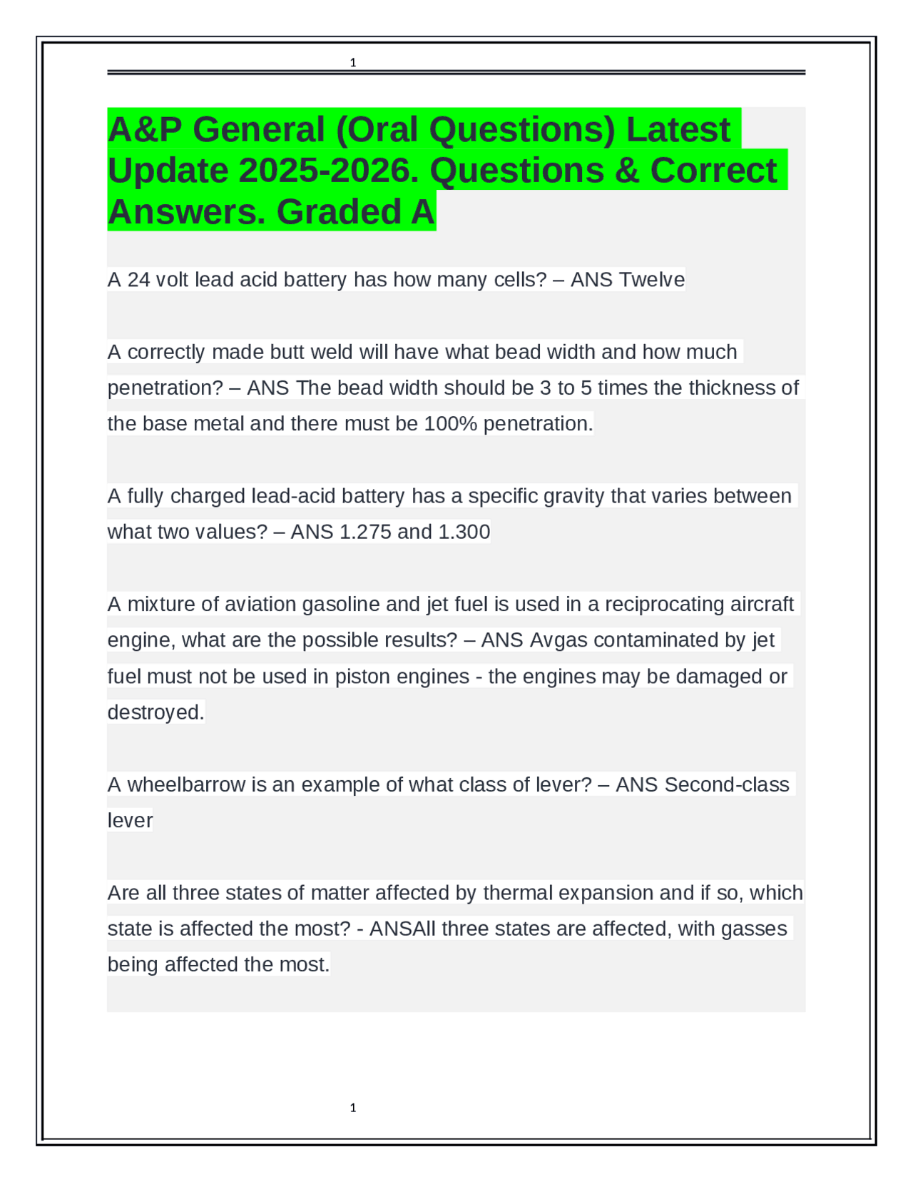 A&P General (Oral Questions) Latest Update 2025-2026. Questions ...
