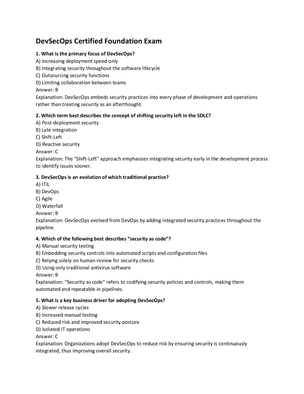 DevSecOps Certified Foundation Exam | Exams Technology | Docsity