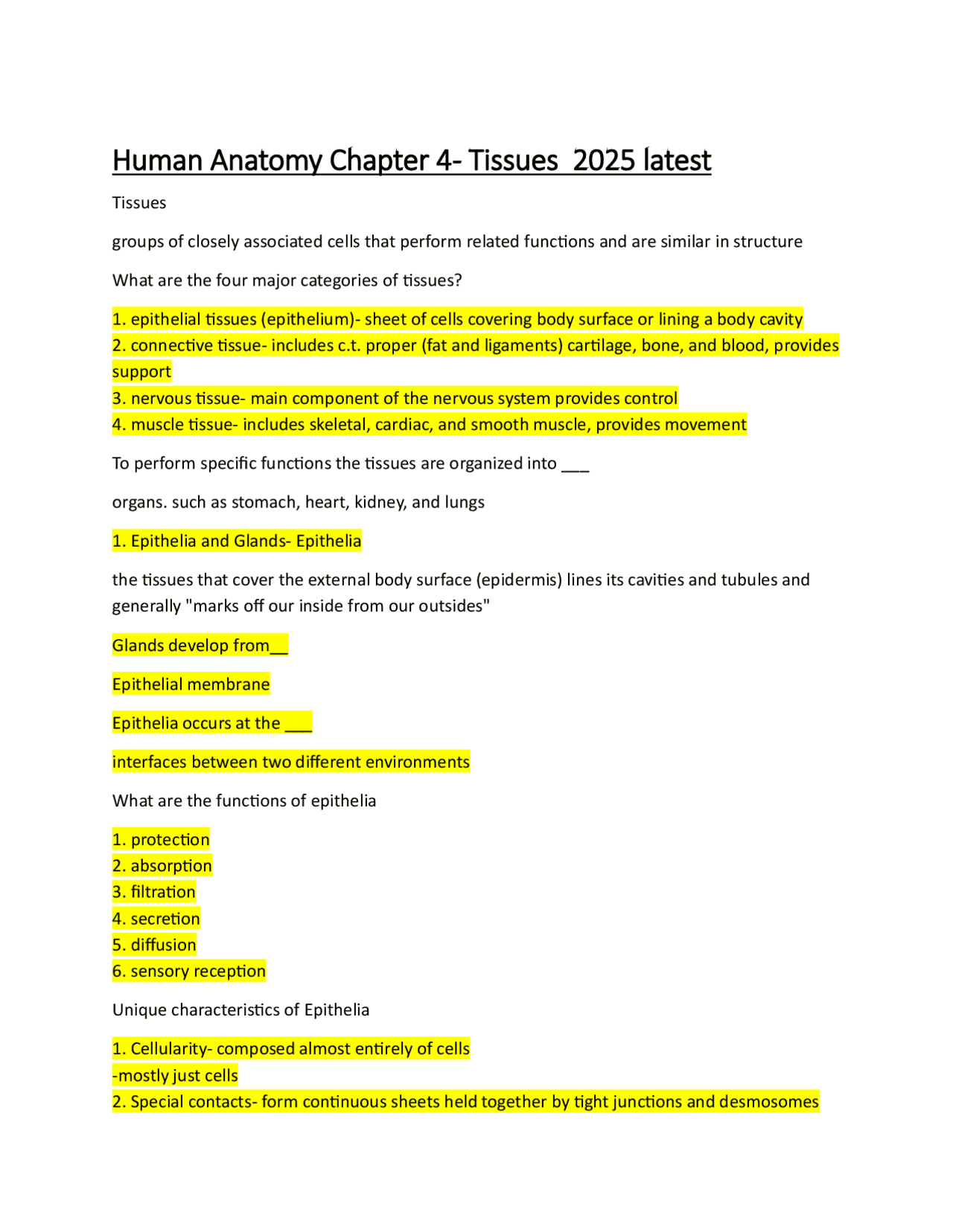 Human Anatomy: Tissues - Chapter 4 | Exams Anatomy | Docsity