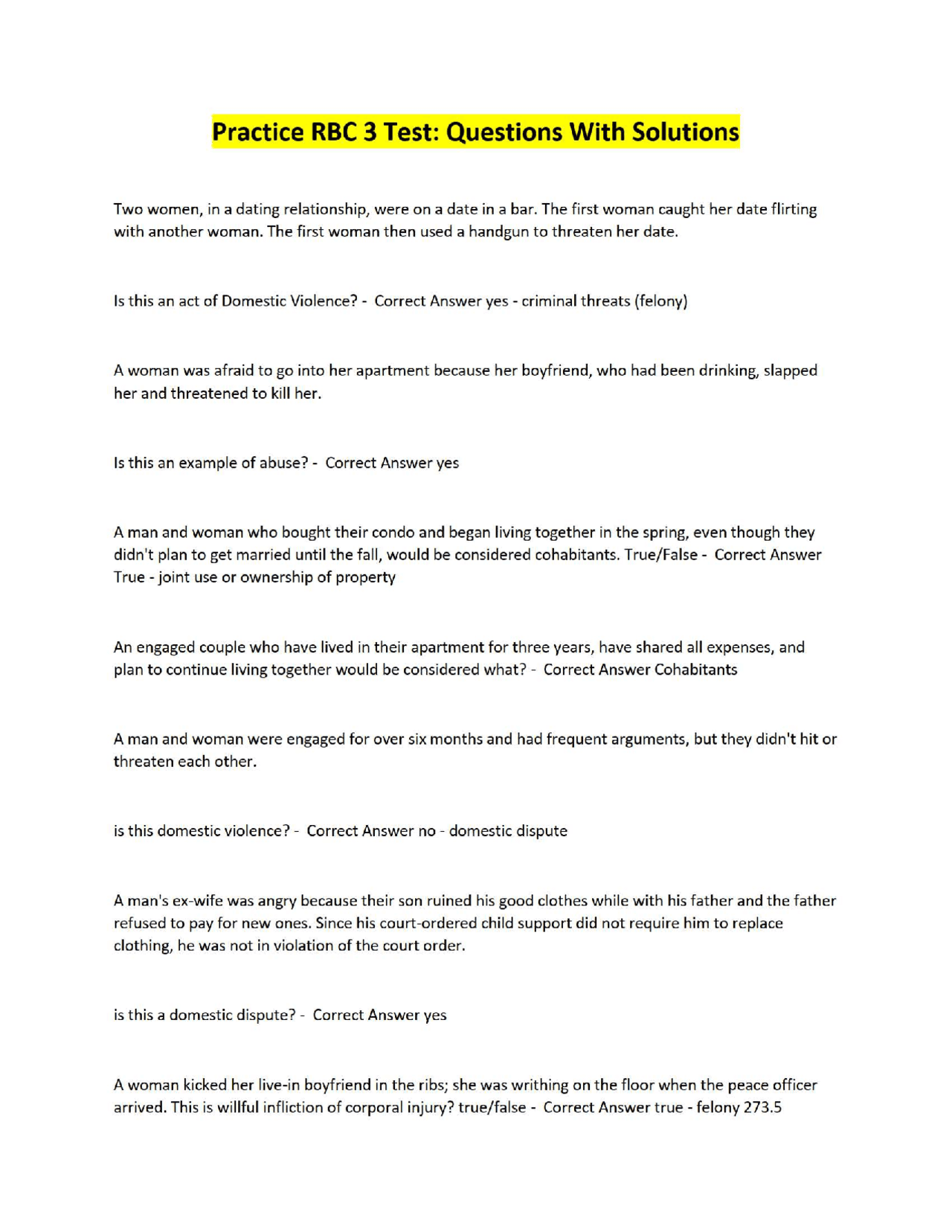 Practice RBC 3 Test: Questions With Solutions | Exercises Nursing | Docsity