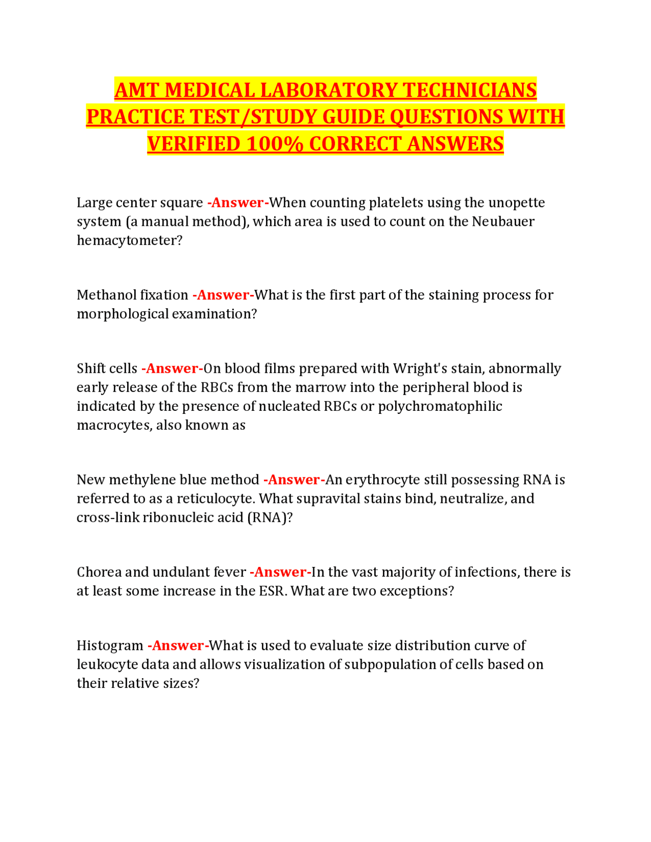 AMT MEDICAL LABORATORY TECHNICIANS PRACTICE TEST/STUDY GUIDE QUESTIONS ...