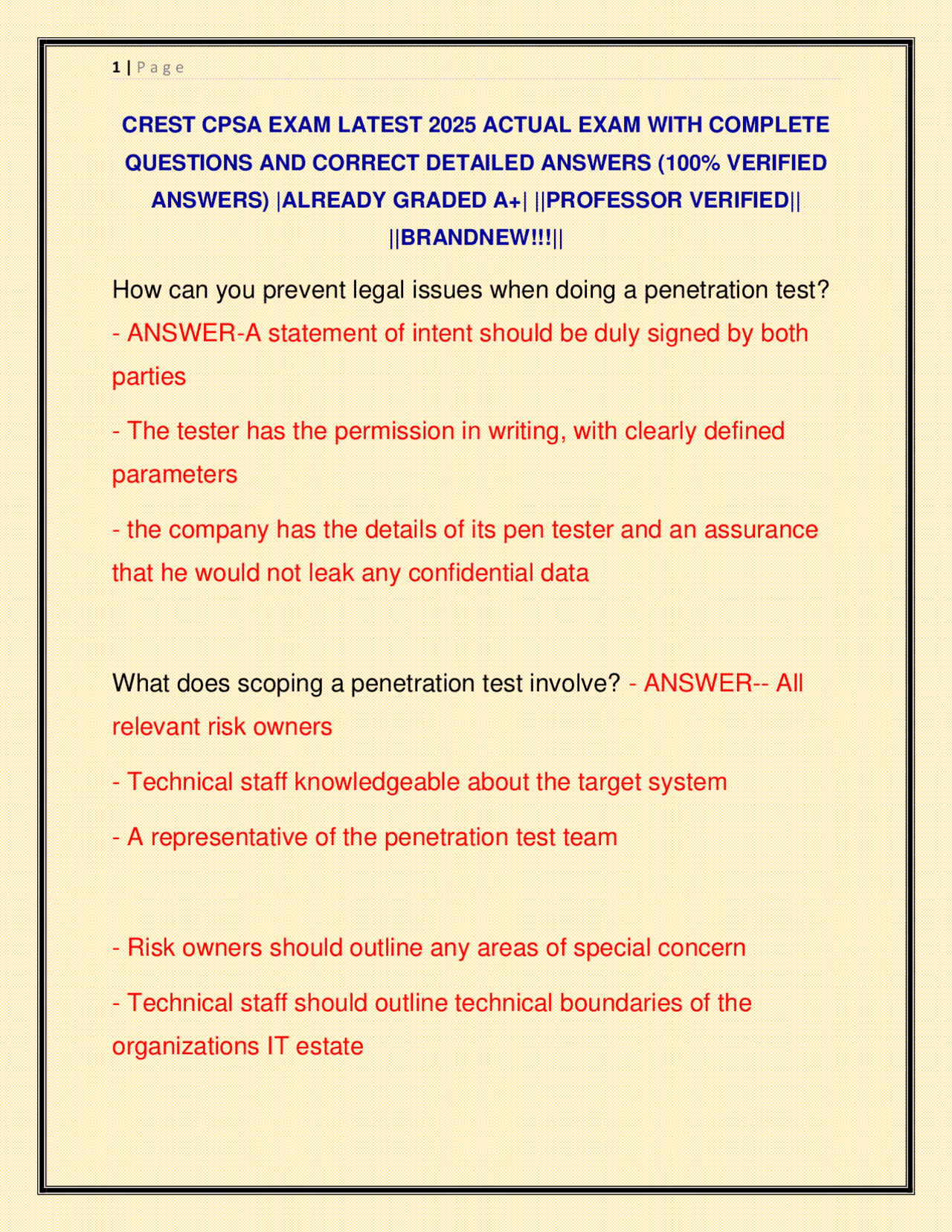 CREST CPSA EXAM LATEST 2025 ACTUAL EXAM WITH COMPLETE QUESTIONS AND ...