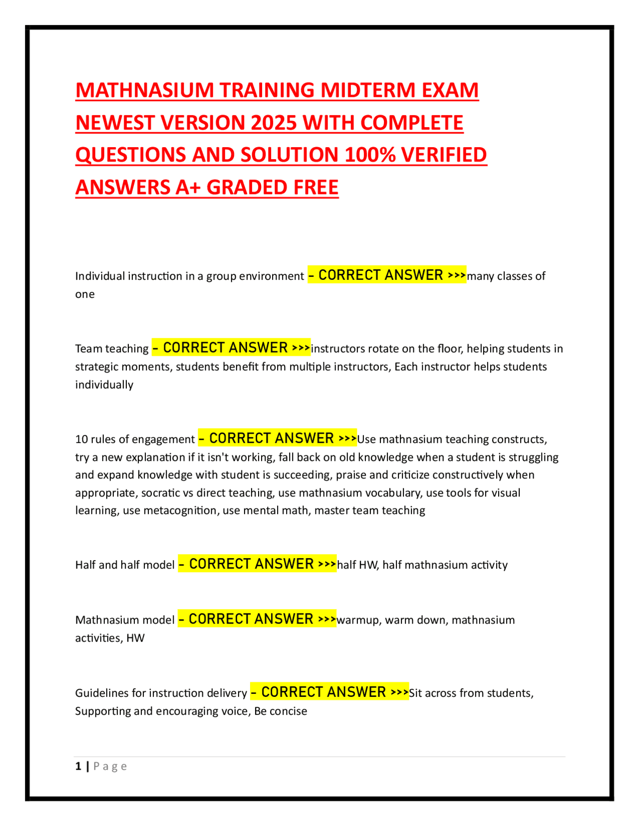 MATHNASIUM TRAINING MIDTERM EXAM NEWEST VERSION 2025 WITH COMPLETE ...