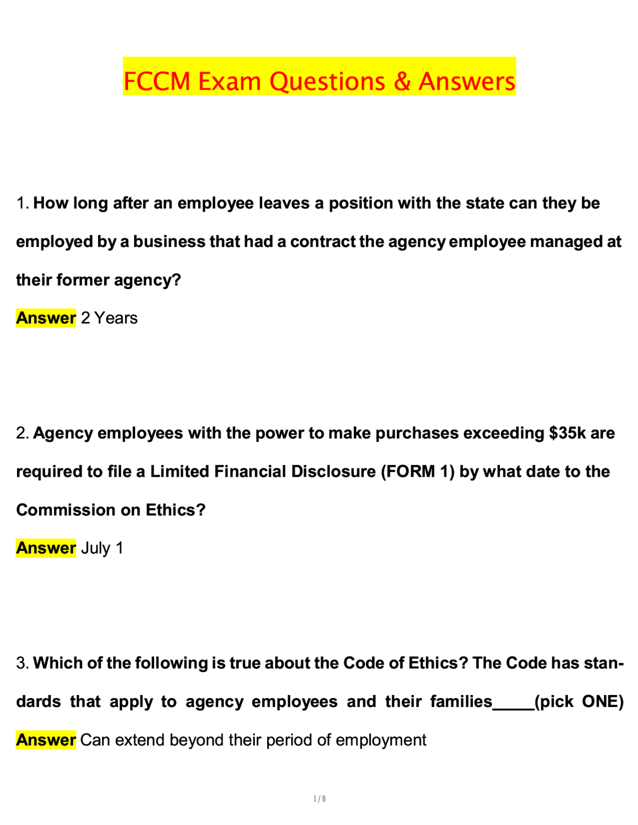 FCCM ACTUAL EXAM Questions and Answers Updated Version 2025 Graded A+ ...