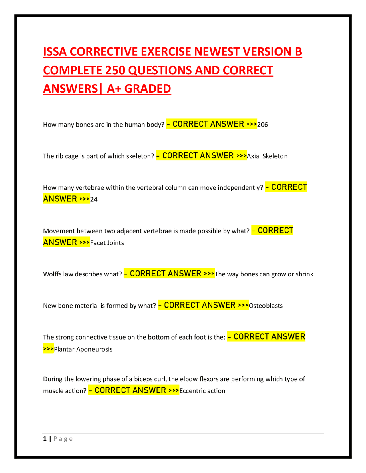 ISSA CORRECTIVE EXERCISE NEWEST VERSION B COMPLETE 250 QUESTIONS AND ...
