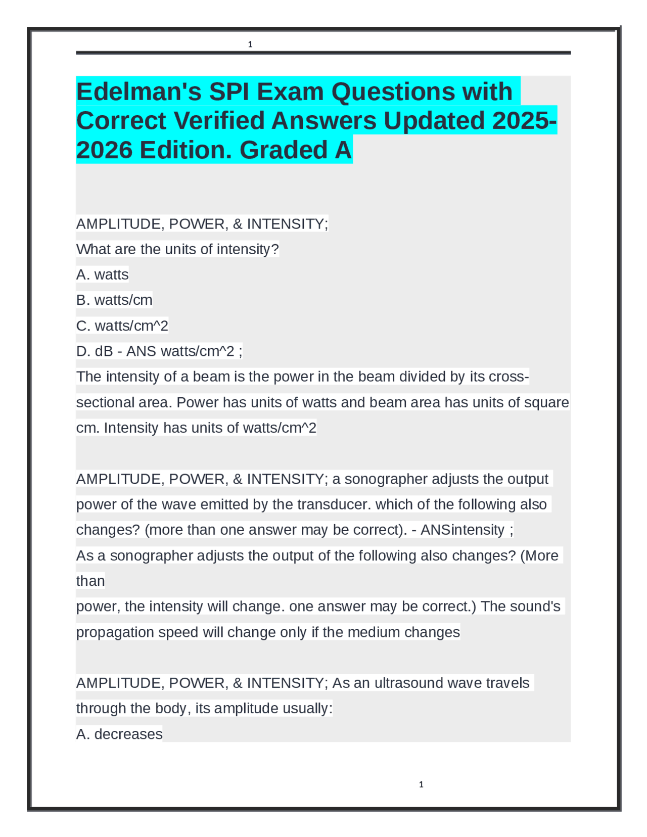 Edelman's SPI Exam Questions with Correct Verified Answers Updated 2025 ...
