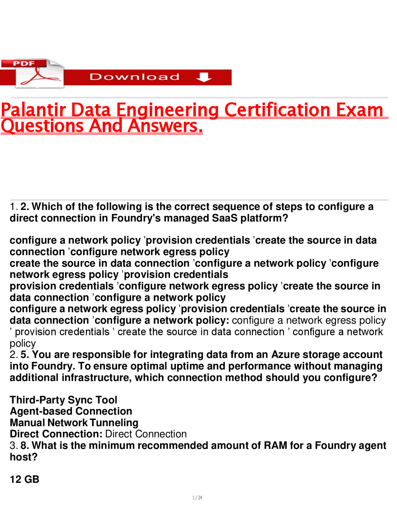 Palantir Data Engineering Certification Exam Questions And Answers.. | Exams Nursing | Docsity