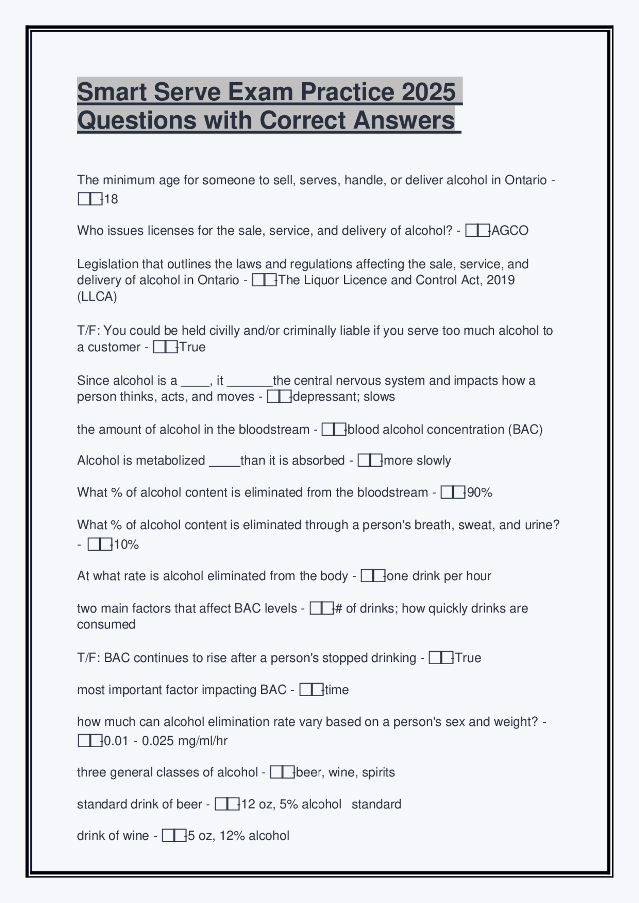 Smart Serve Exam Practice 2025: Questions and Answers - Prof. McGuirre ...