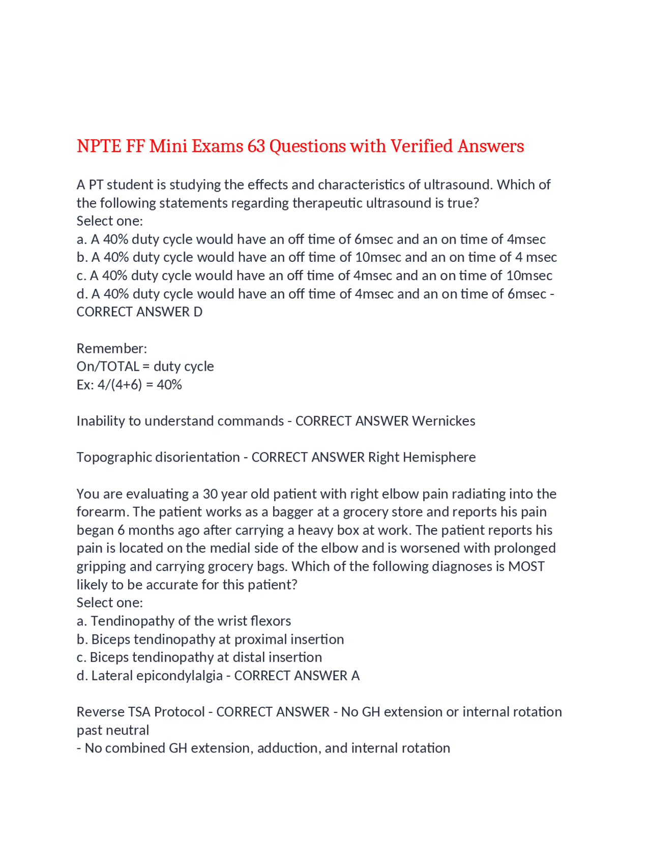 NPTE FF Mini Exams 63 Questions with Verified Answers,100%CORRECT ...