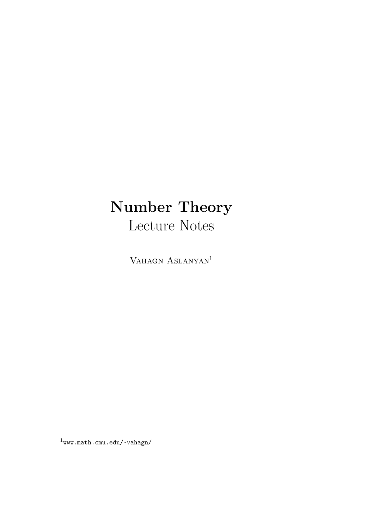 A LECTURE NOTE ON NUMBER THEORY | Lecture notes Mathematics | Docsity