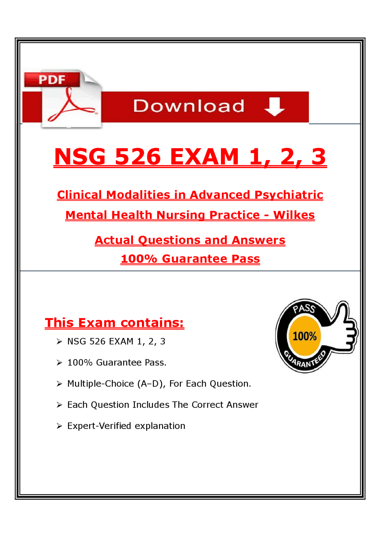 Clinical Modalities in Advanced Psychiatric Mental Health Nursing Practice | Exams Nursing | Docsity